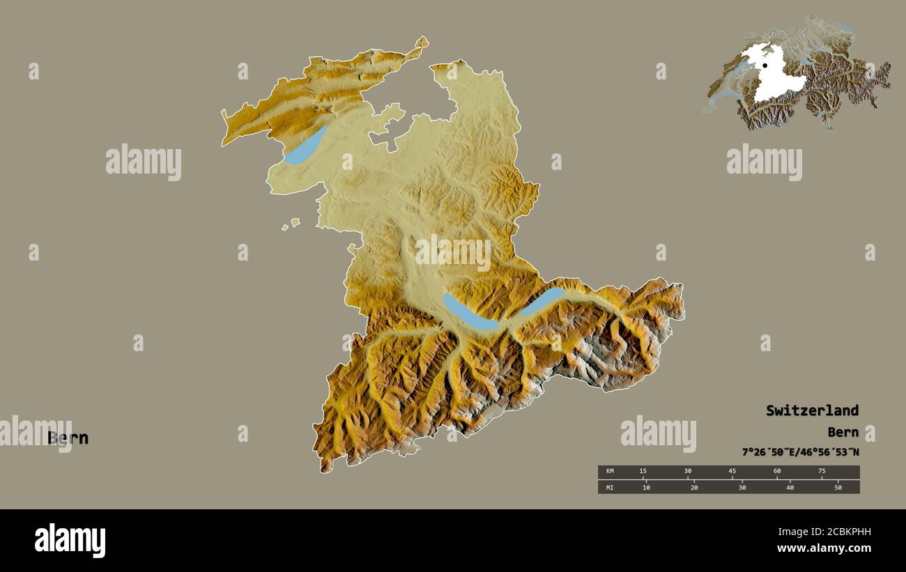 Shape of Bern, canton of Switzerland, with its capital isolated on ...