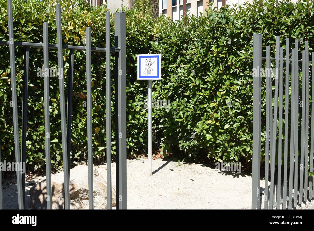 Fenced and hedged place with outdoor dog potty area or toilet and potty ...
