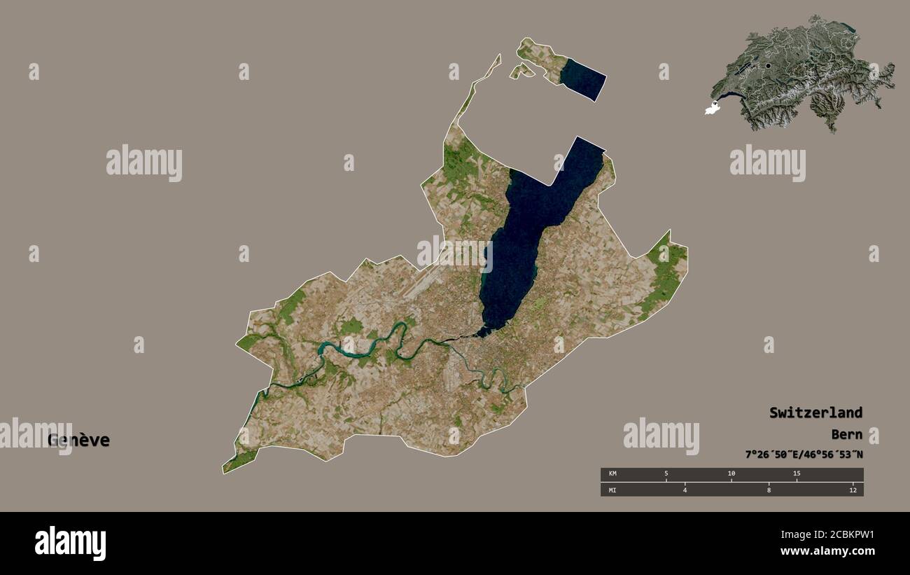 Shape of Genève, canton of Switzerland, with its capital isolated on ...