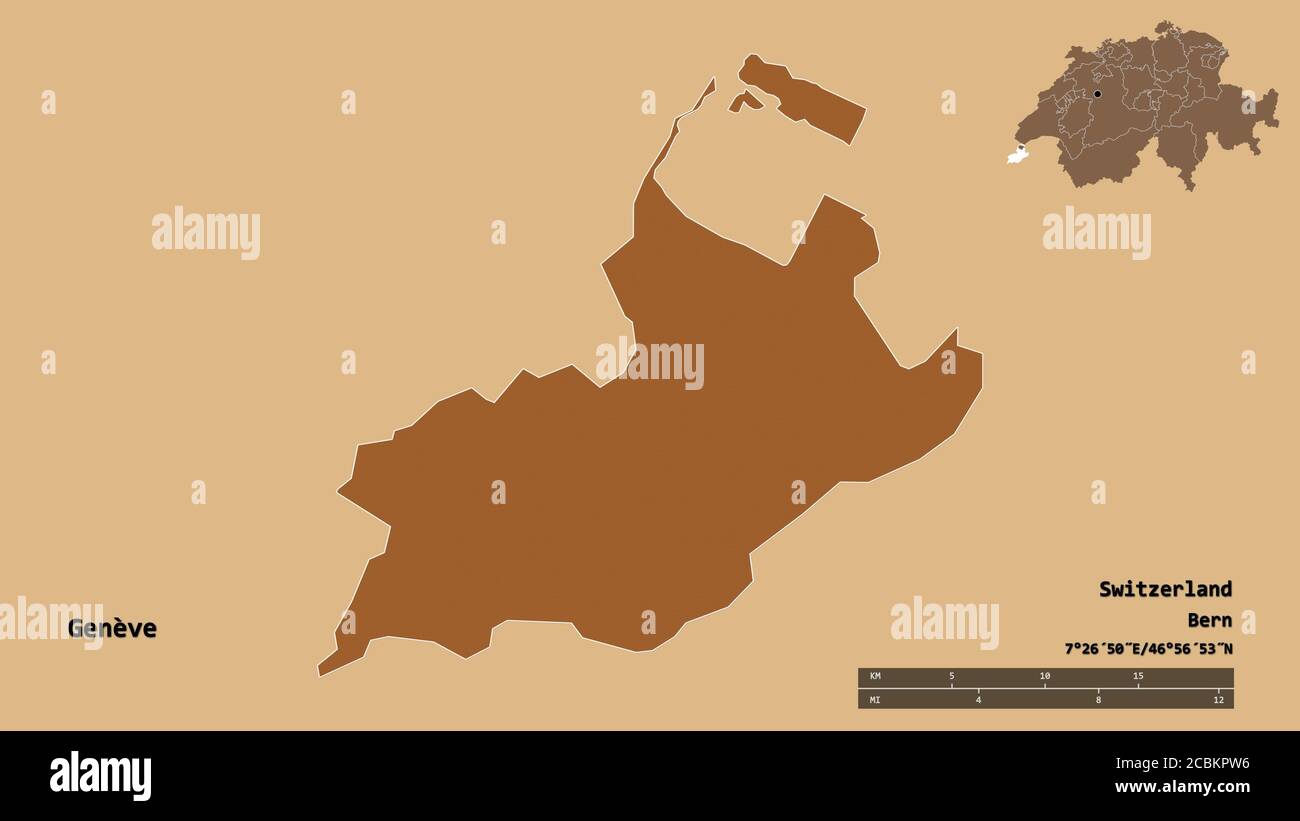 Shape of Genève, canton of Switzerland, with its capital isolated on ...