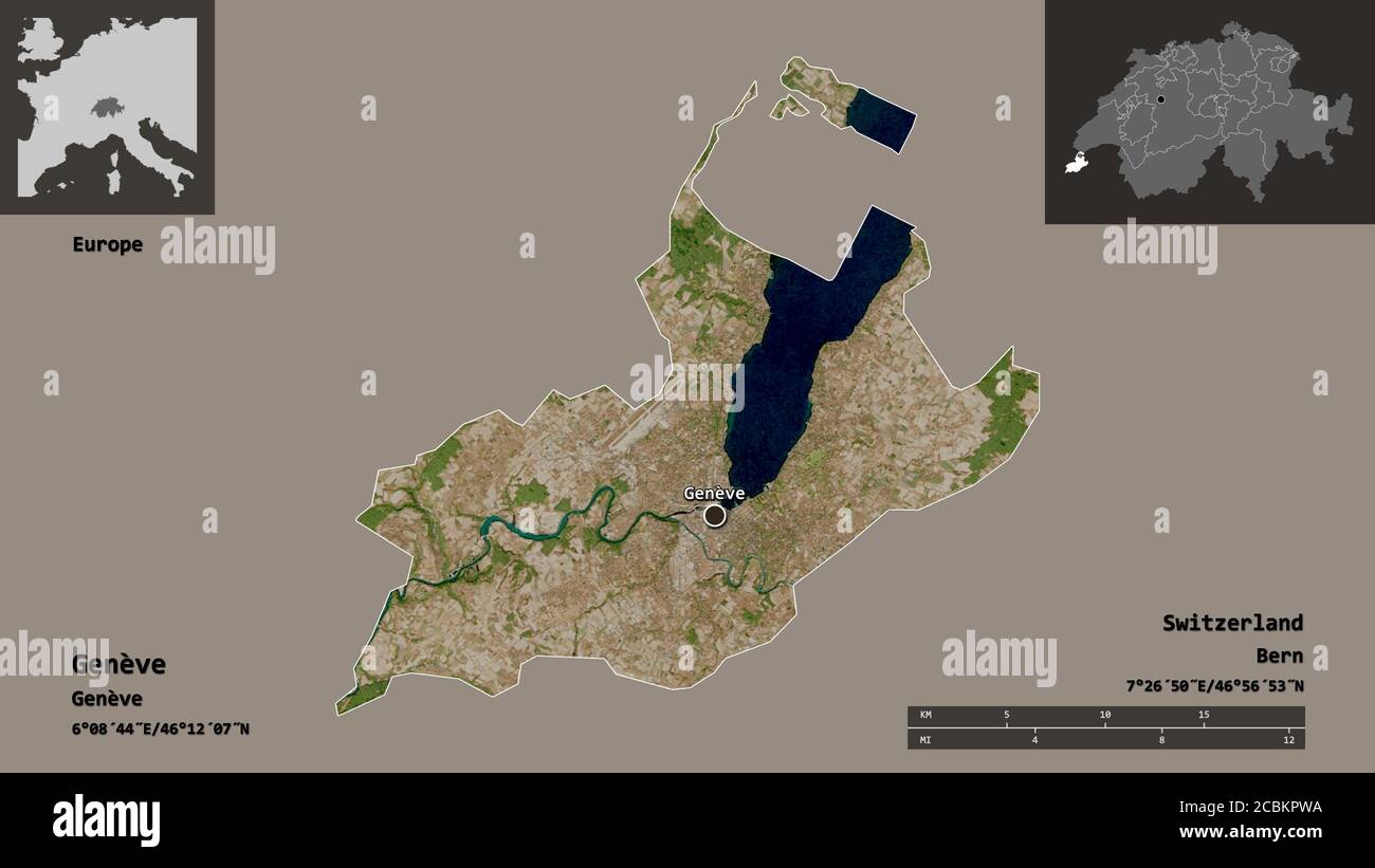 Shape of Genève, canton of Switzerland, and its capital. Distance scale ...