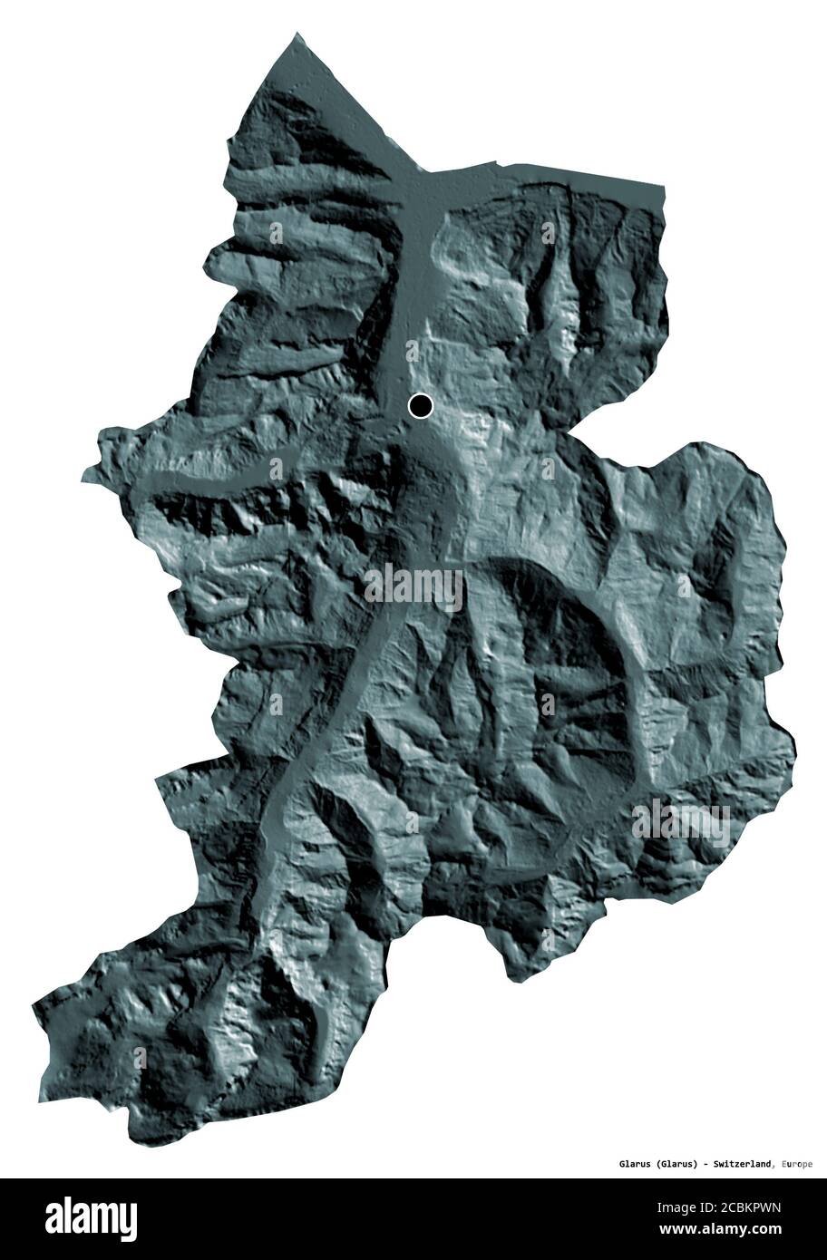 Shape of Glarus, canton of Switzerland, with its capital isolated on ...