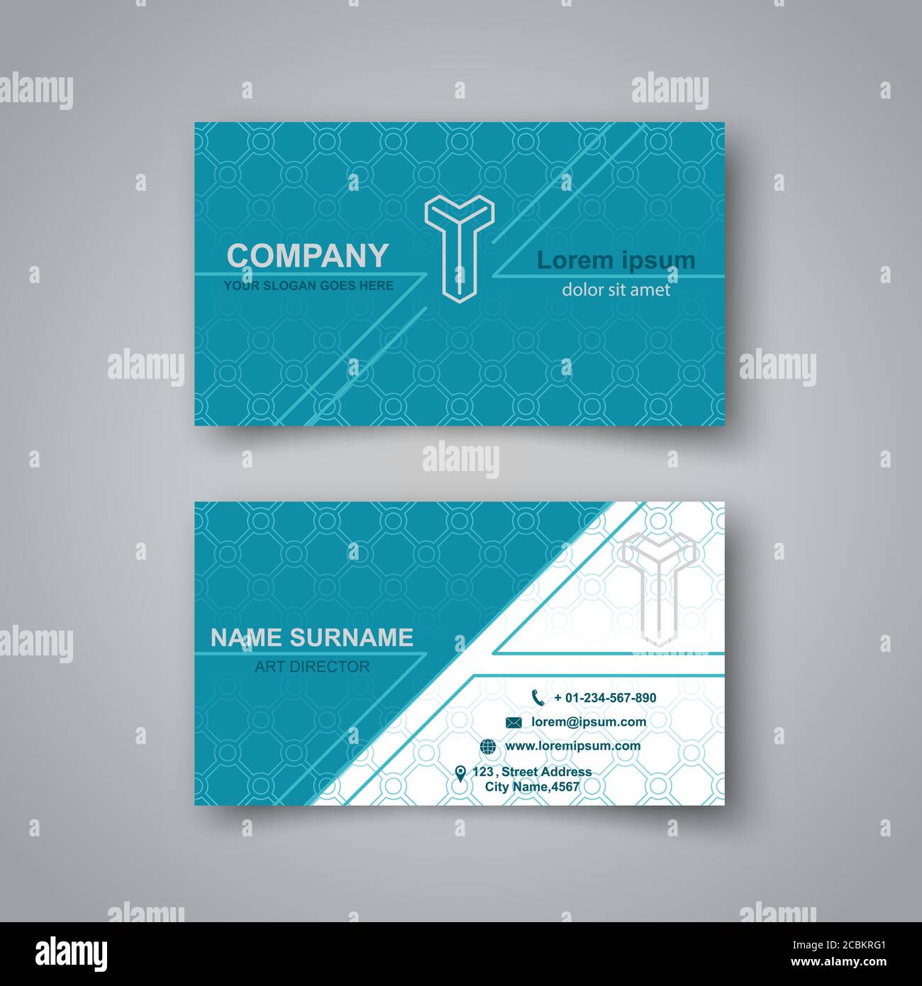 Template of the empty business card on a gray background. The card with ...