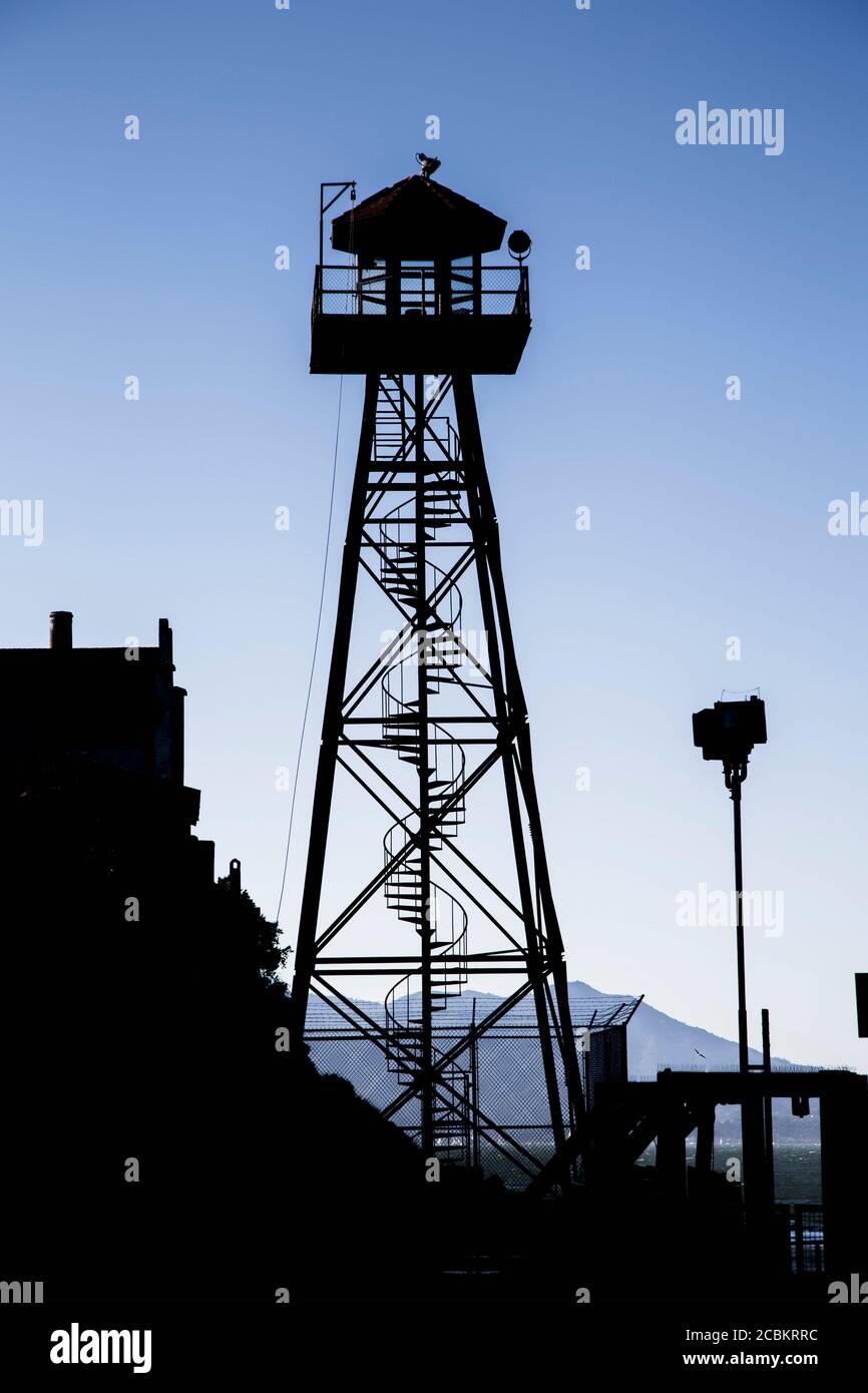Watchtower Silhouette, Alcatraz, California, USA Stock Photo - Alamy