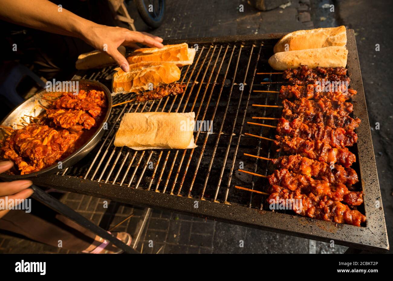 BBQ Food Stall on roadside, Phnom Penh, Cambodia, Indochina, Asia Stock ...