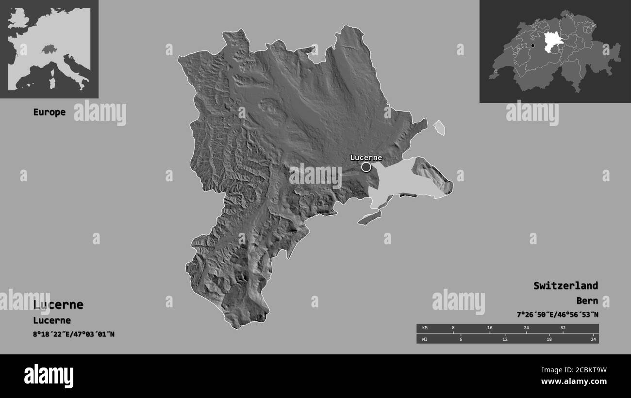 Shape of Lucerne, canton of Switzerland, and its capital. Distance ...