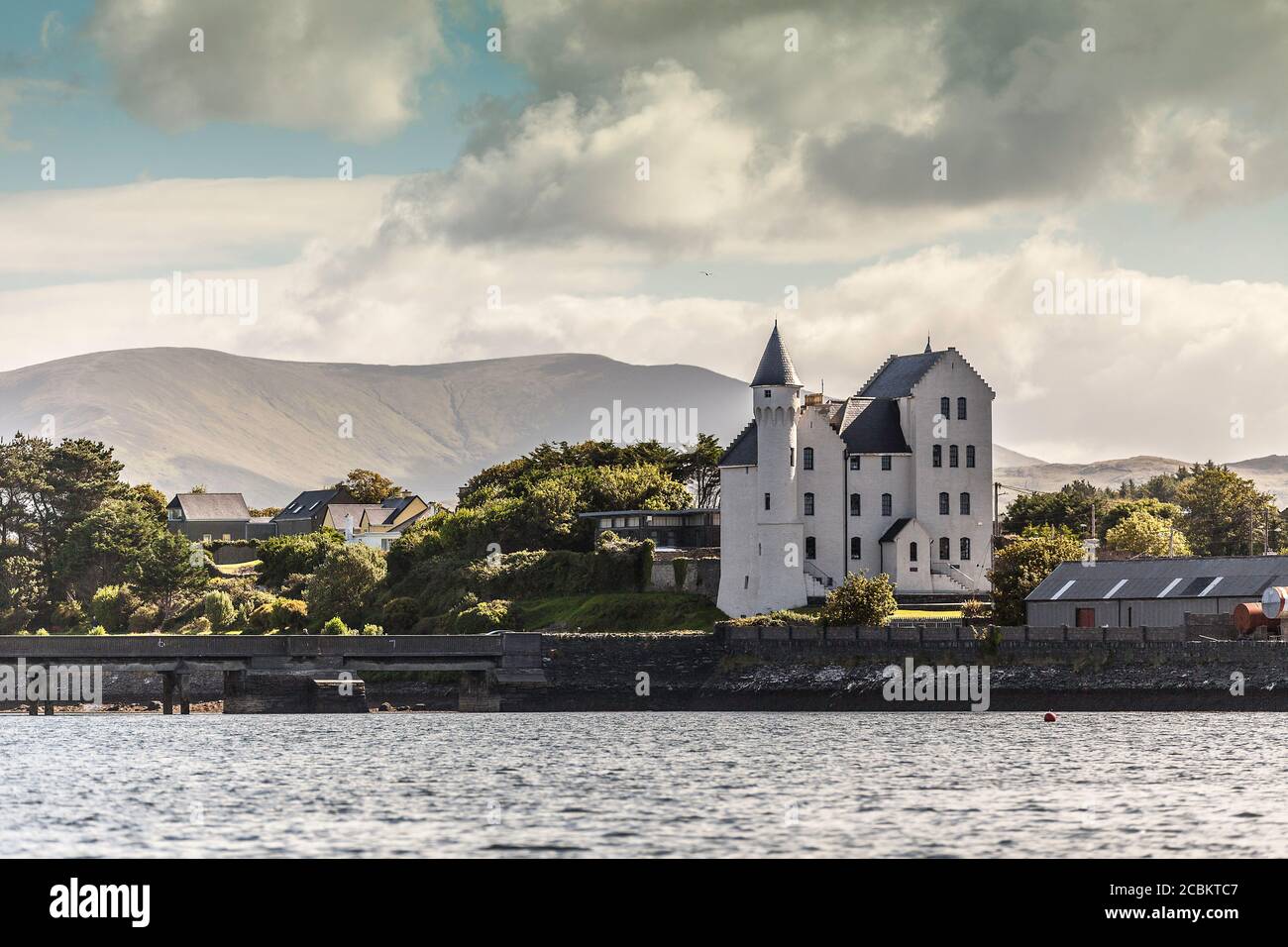 View of bridge and old barracks, Cahersiveen, County Kerry, Ireland ...