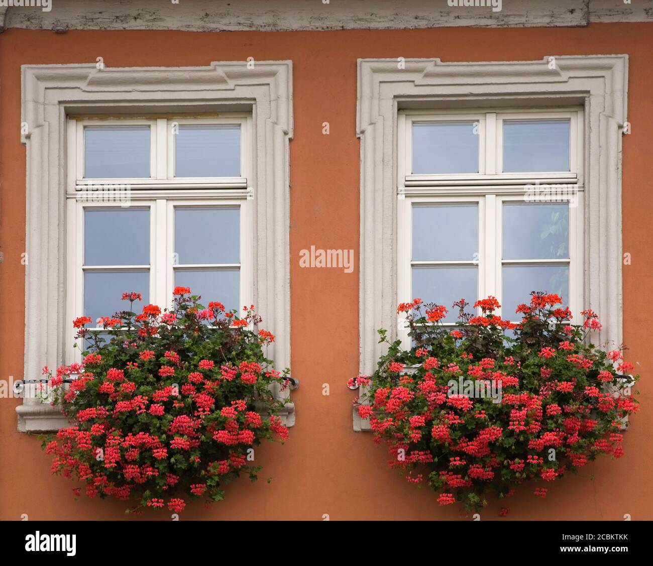 Red geranium window boxes hi-res stock photography and images - Alamy