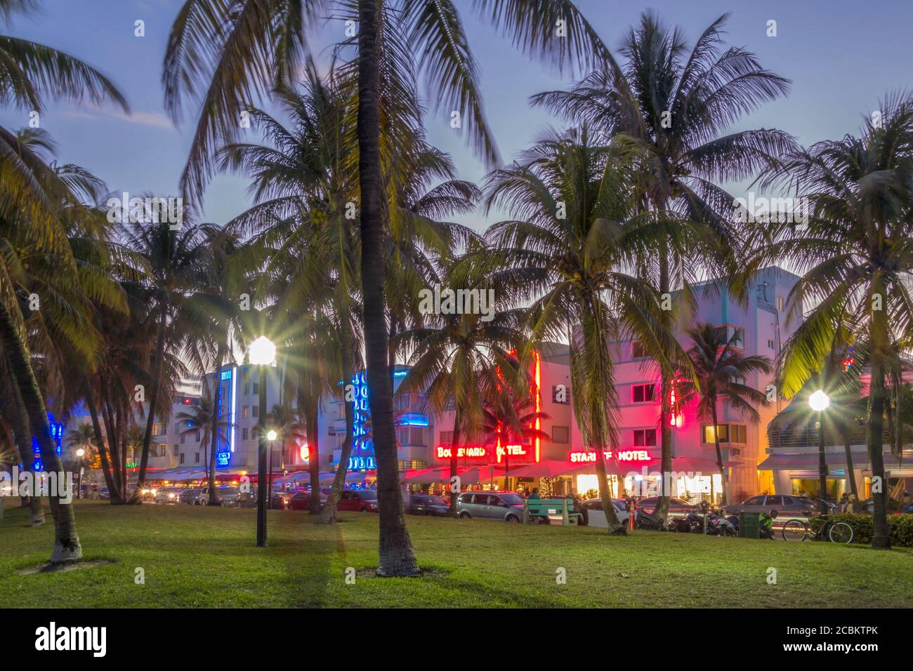 Pastel color buildings on Ocean Drive in the famous Art Deco District ...