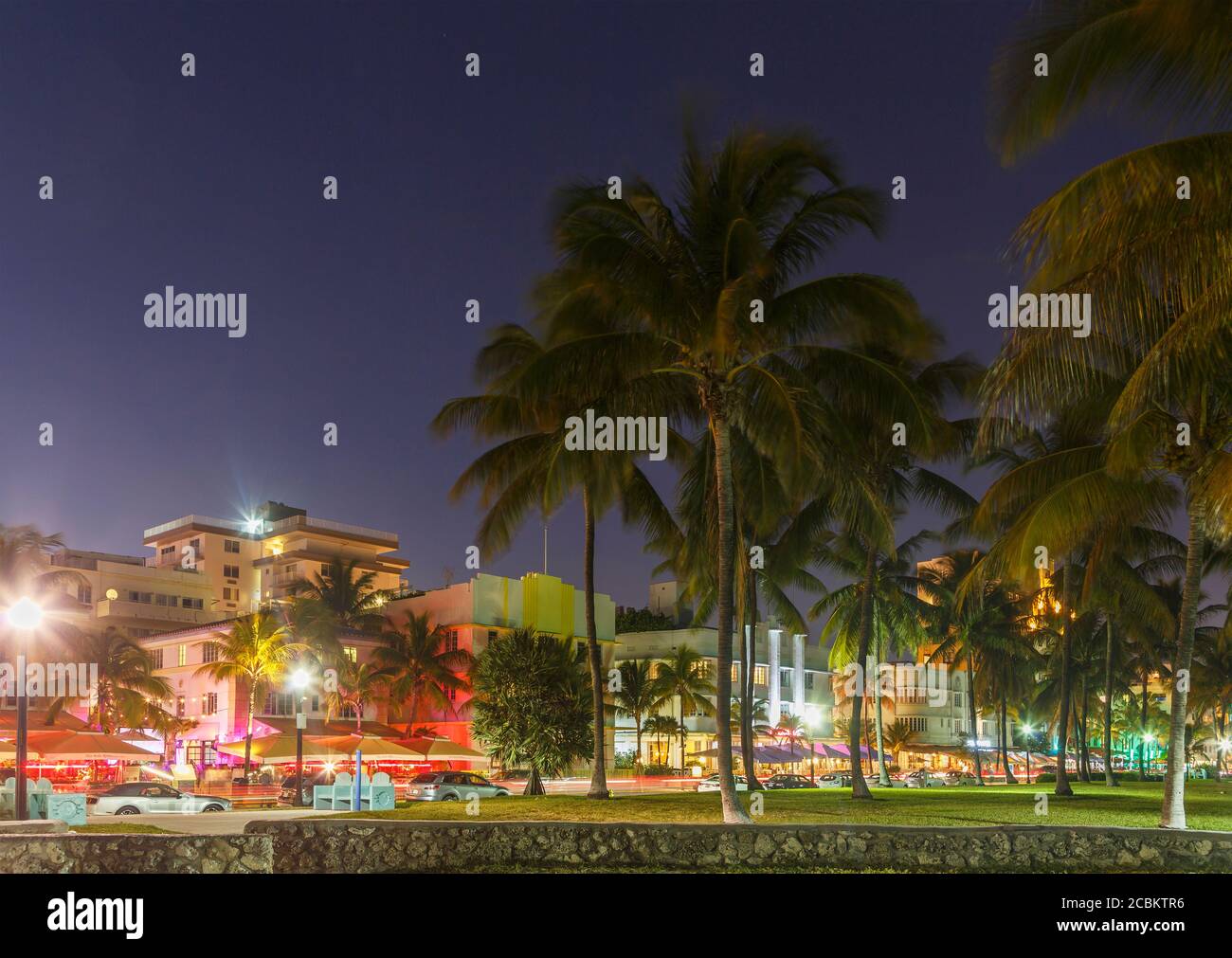 Pastel color buildings on Ocean Drive, in the famous Art Deco District ...