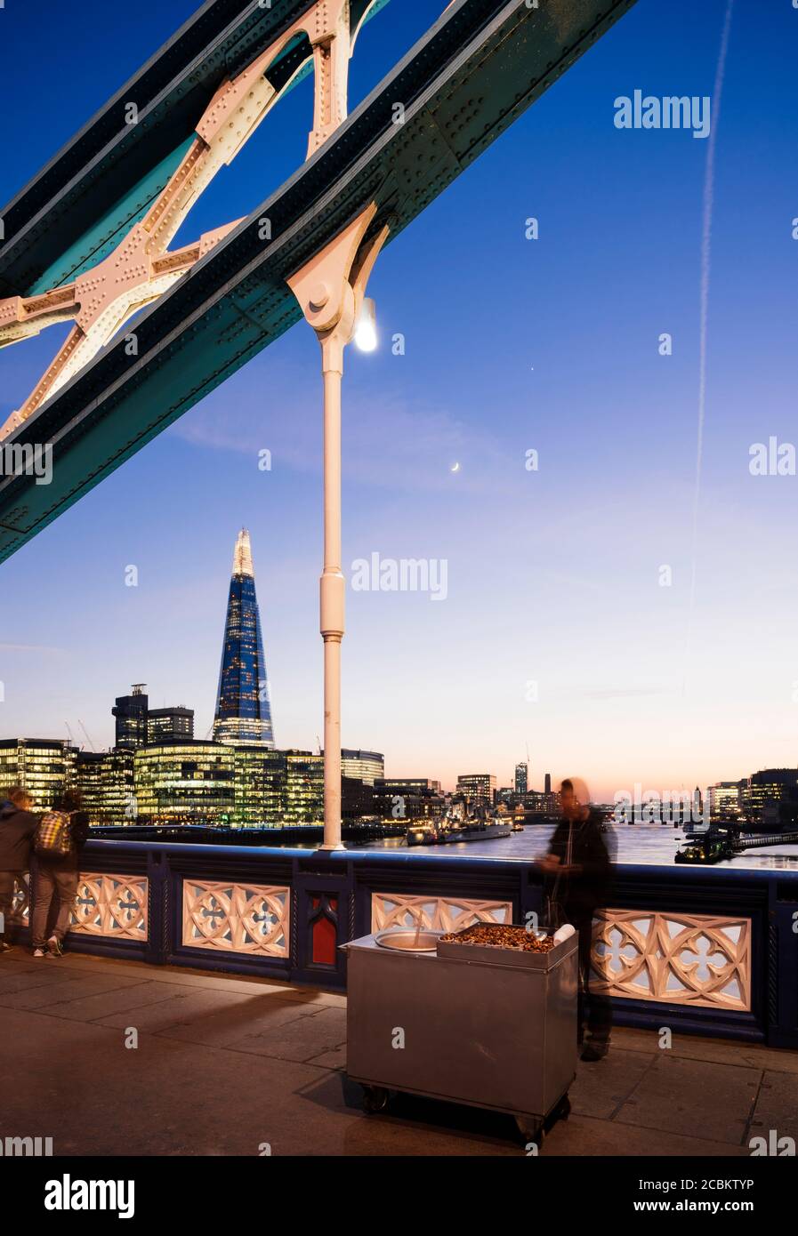 View of the Shard from Tower Bridge at night, London, UK Stock Photo ...