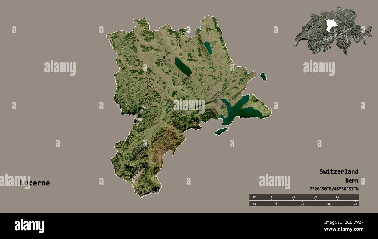 Shape of Lucerne, canton of Switzerland, with its capital isolated on ...