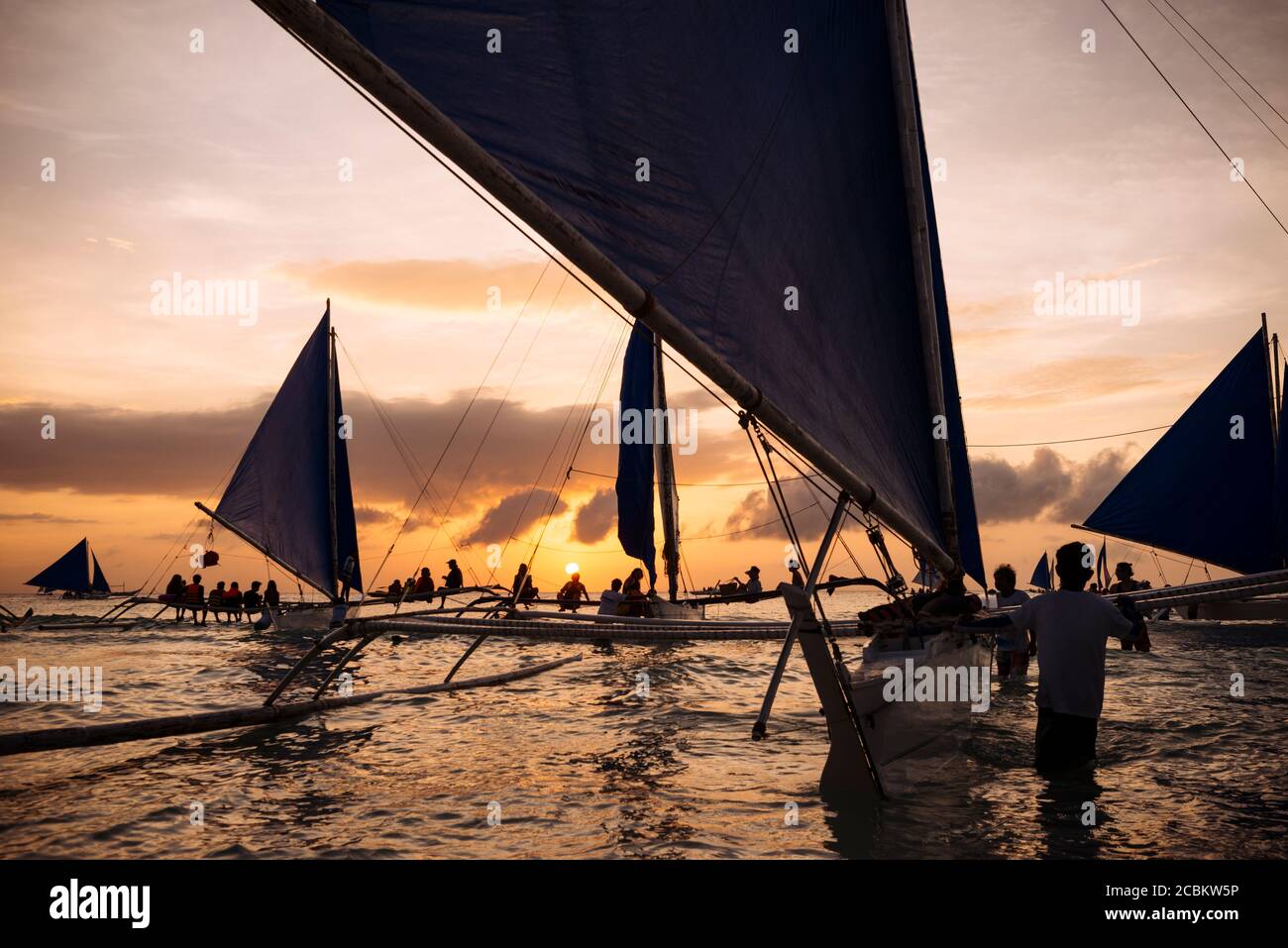 Paraw Boats at White Beach, Boracay, The Visayas, Philippines Stock ...