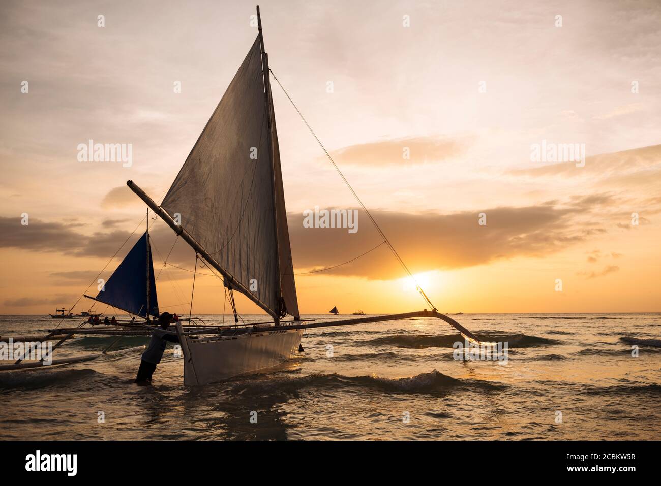 Paraw Boats at White Beach, Boracay, The Visayas, Philippines Stock ...