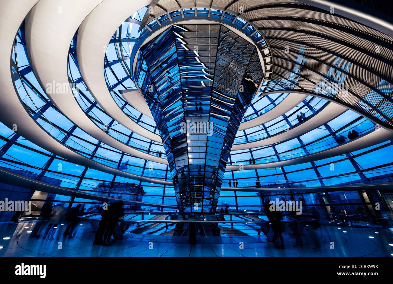 Wide angle interior view of Dome of the Reichstag building at night ...