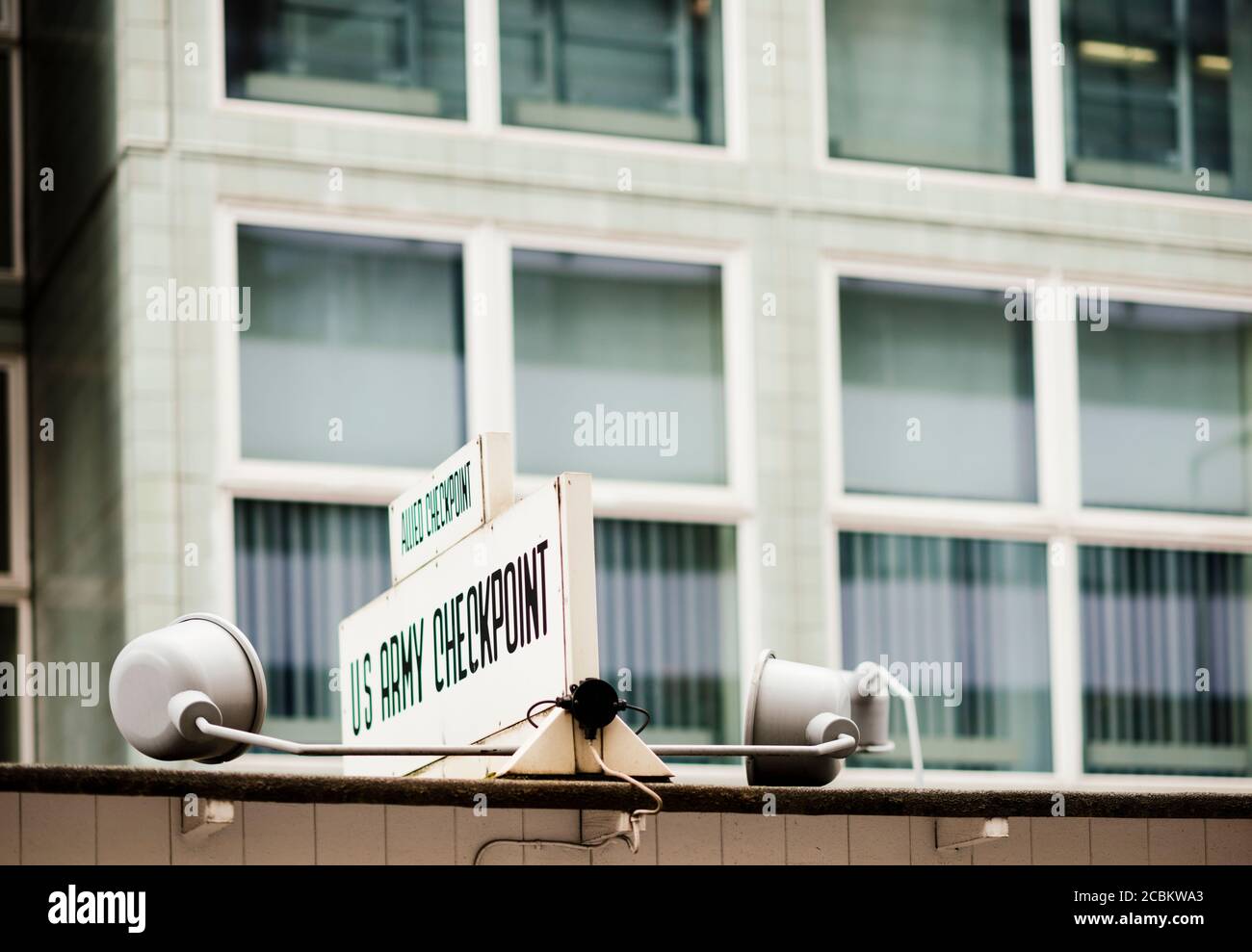 Close up view of signage at Checkpoint Charlie, Berlin, Germany Stock ...