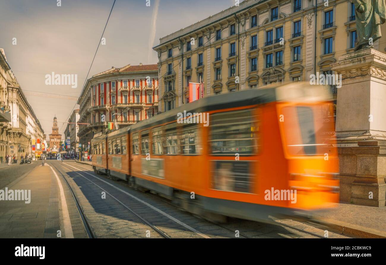Tram in downtown Milan, Italy Stock Photo - Alamy