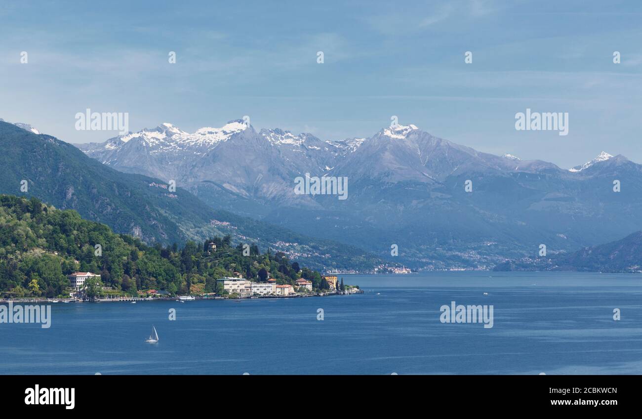 Elevated view of yacht on Lake Como, Italy Stock Photo - Alamy
