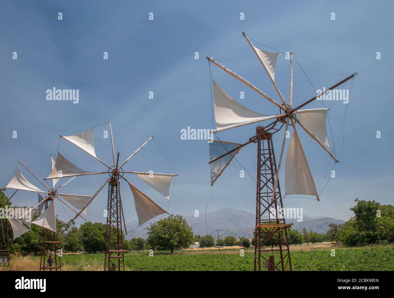 Row of traditional windmills, Crete, Greece Stock Photo - Alamy