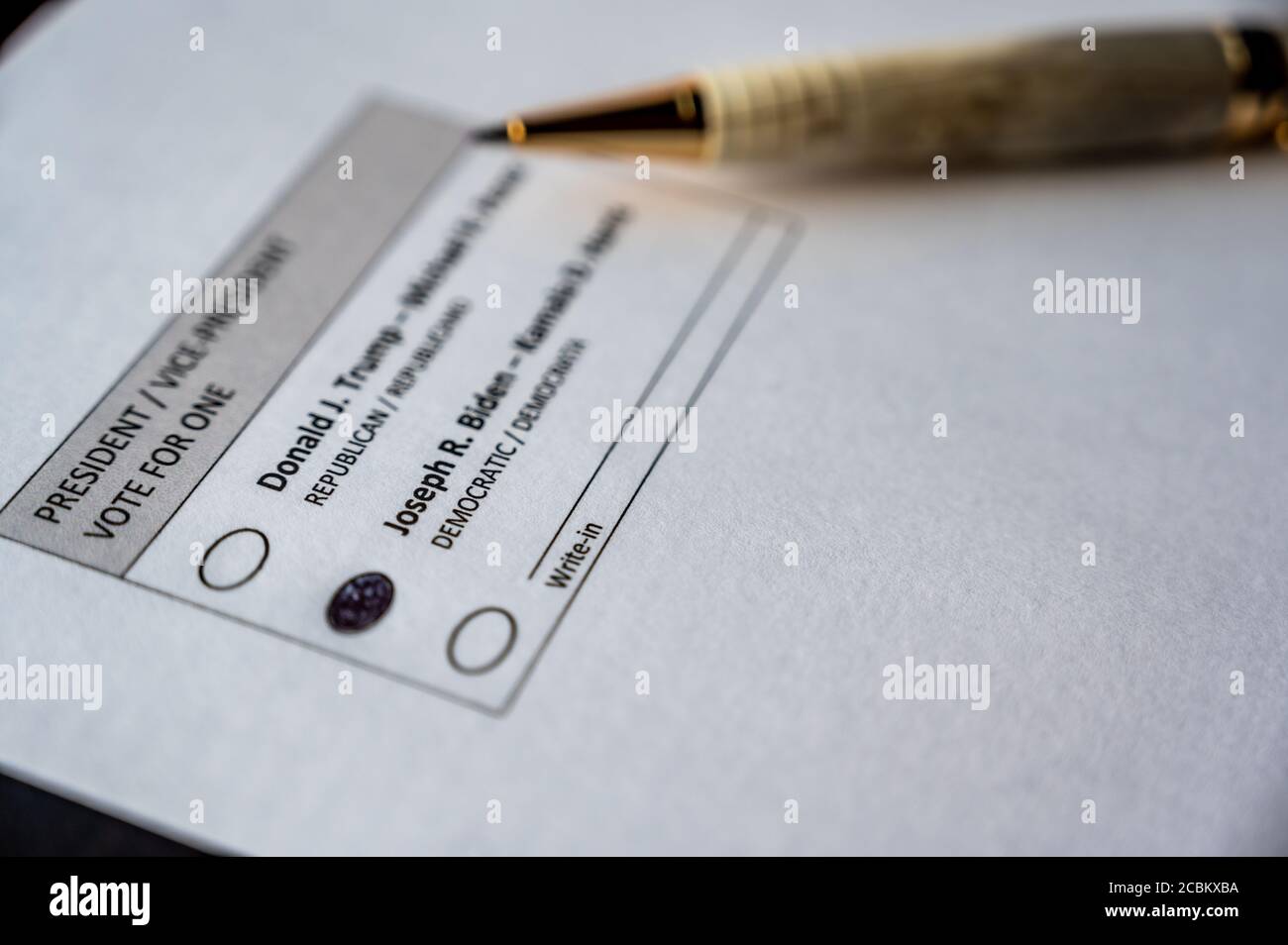 Sample ballot for 2020 US president completed for a vote for Joe Biden ...