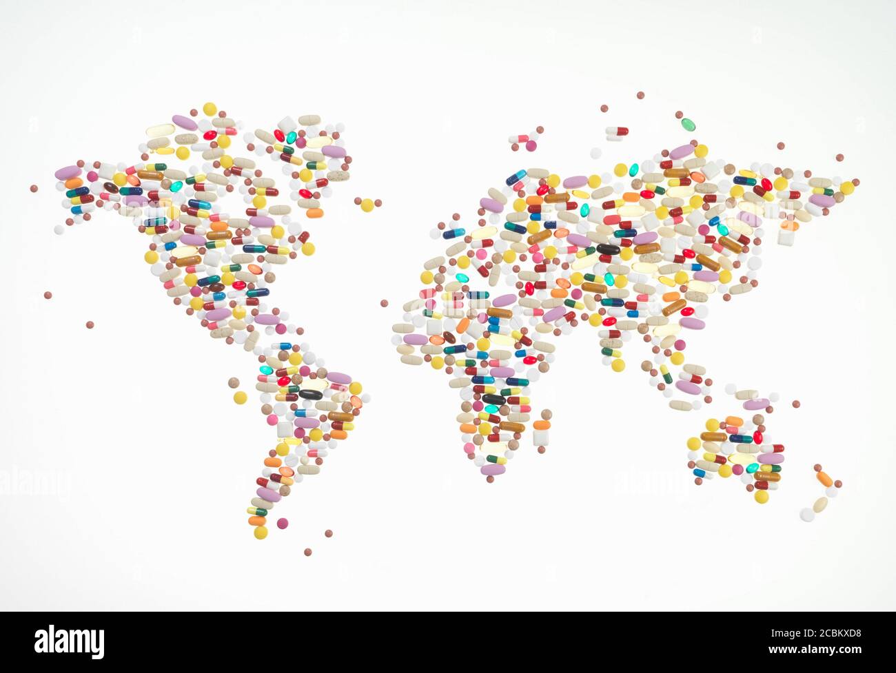Pills in world map shape Stock Photo - Alamy