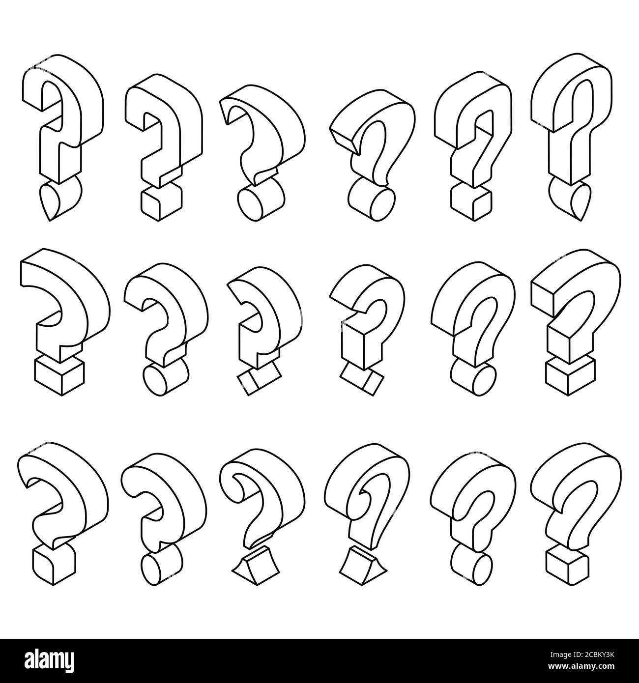 A set of isometric icons in linear style.Planimetric question marks.3D ...