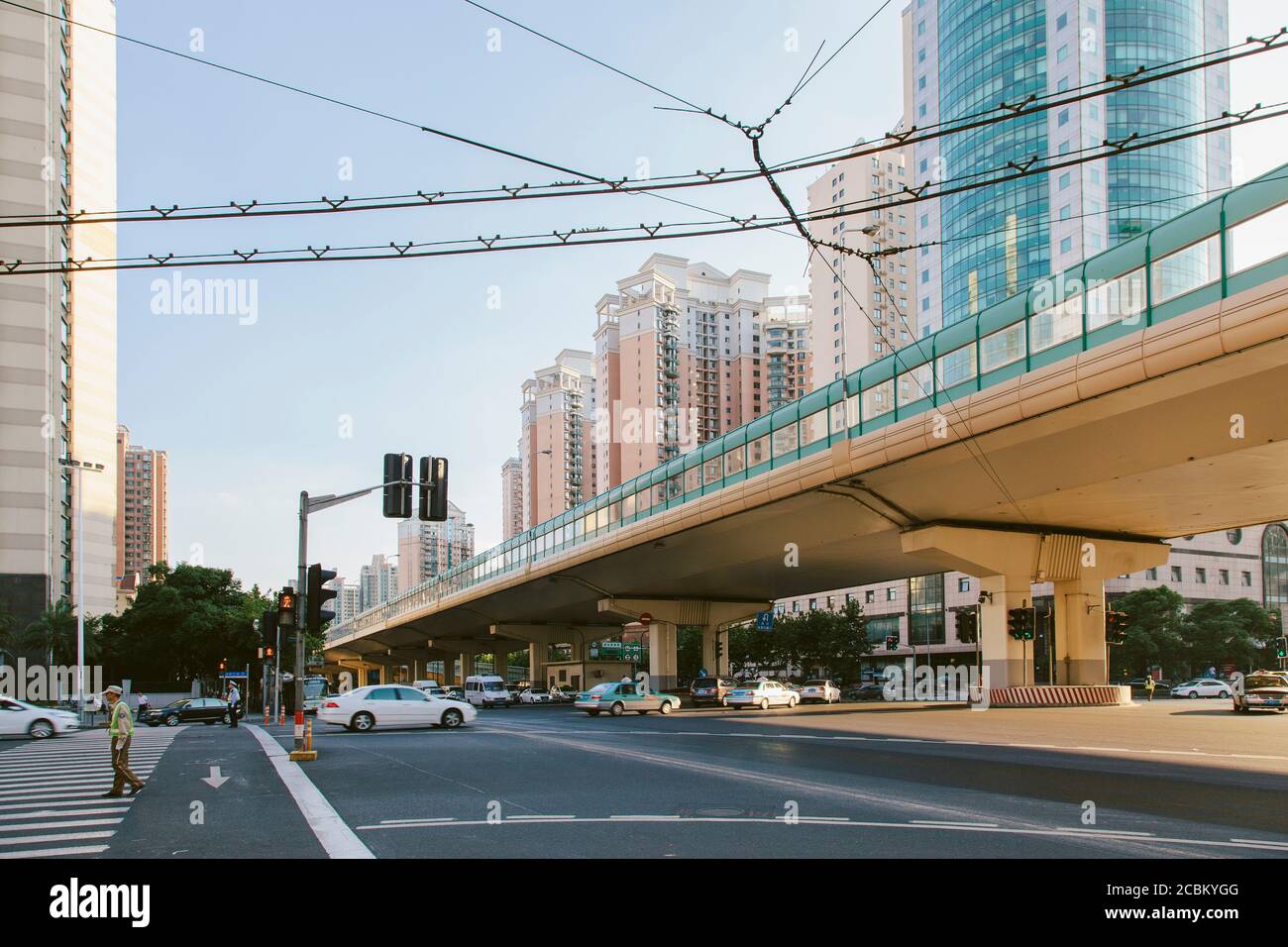 Highway and skyscrapers, Shanghai, Shanghai Municipality, China Stock ...