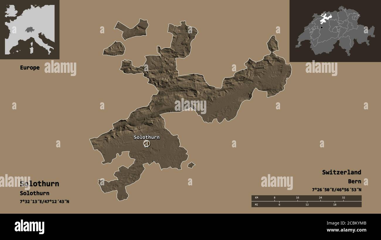 Shape of Solothurn, canton of Switzerland, and its capital. Distance ...