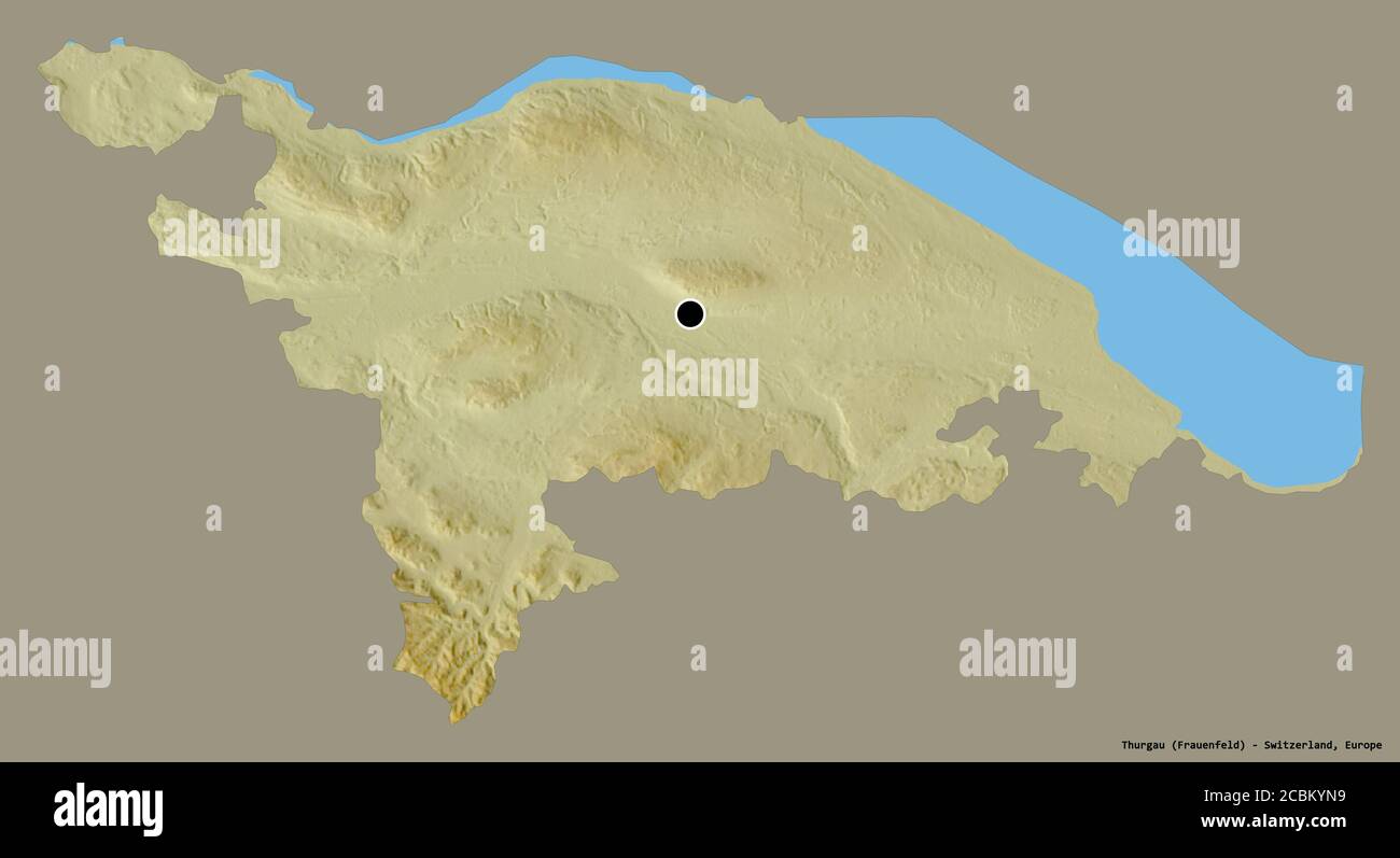 Shape of Thurgau, canton of Switzerland, with its capital isolated on a ...