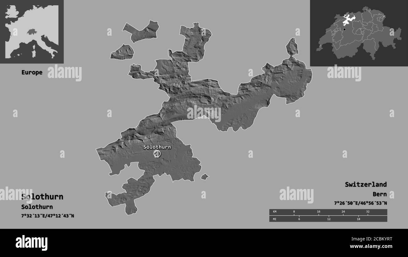 Shape of Solothurn, canton of Switzerland, and its capital. Distance ...