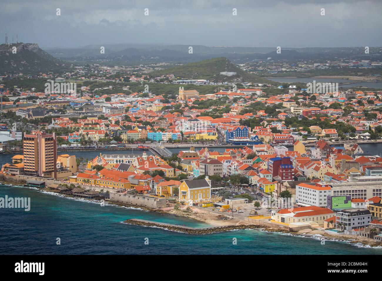 Aerial view of the coast and Willemstad, Curacao, Caribbean Stock Photo ...