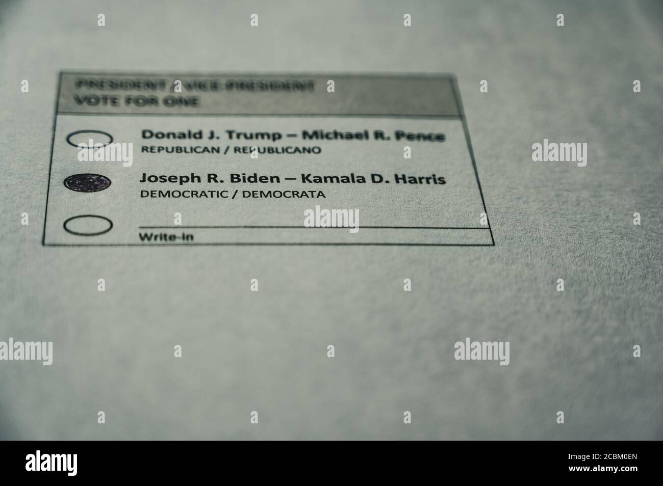 Sample ballot for 2020 US president completed for a vote for Joe Biden ...