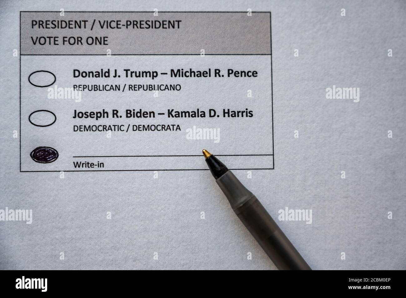 Third party write-in option on a 2020 ballot Stock Photo - Alamy
