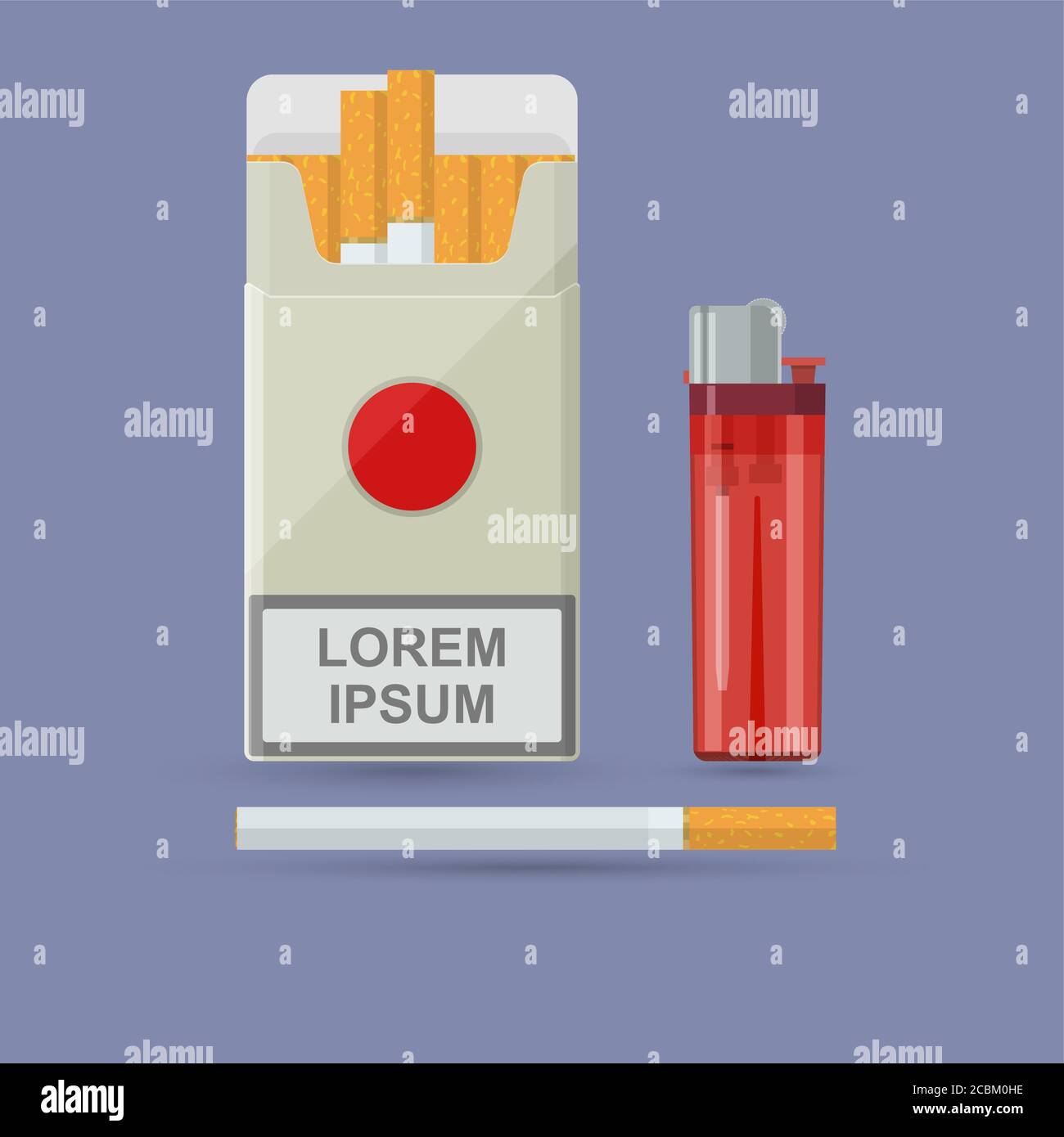 A set of elements for smoking.Open cigarette pack, lighter, cigarette ...