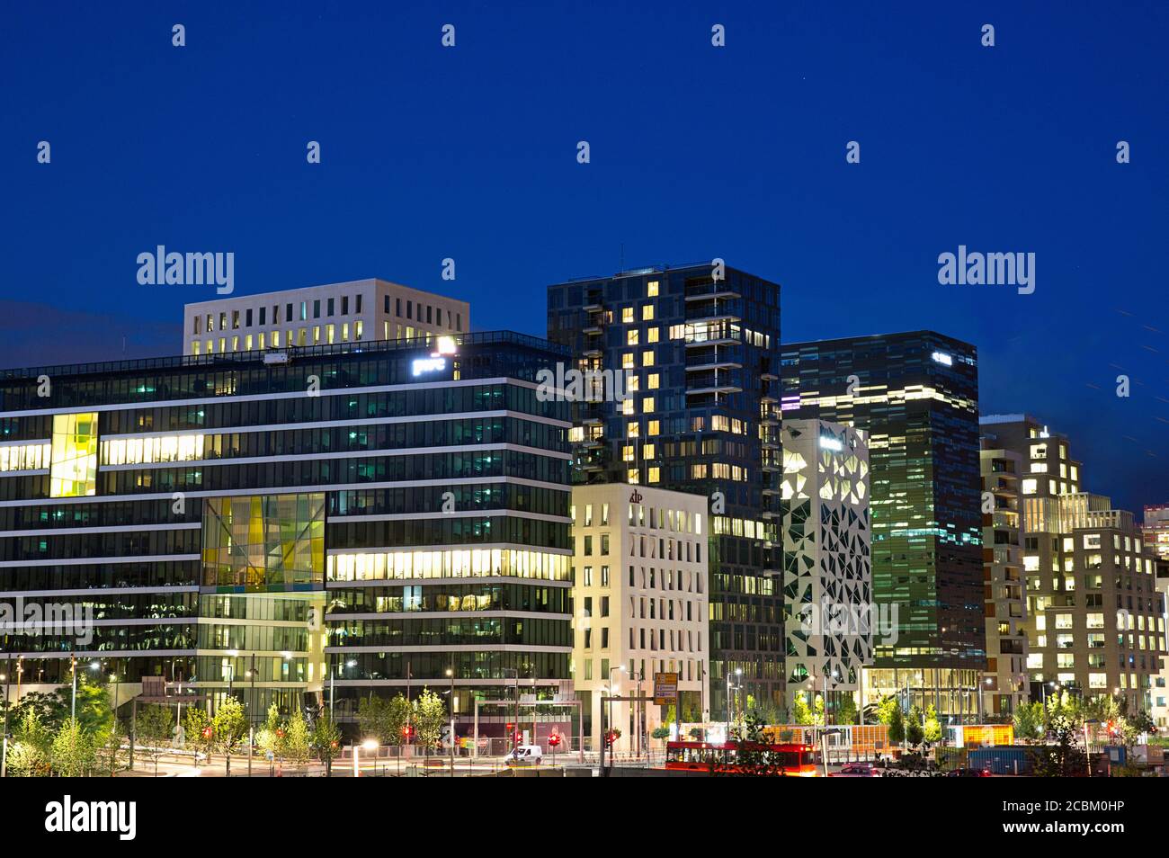 Barcode Buildings at night, Oslo, Norway Stock Photo - Alamy