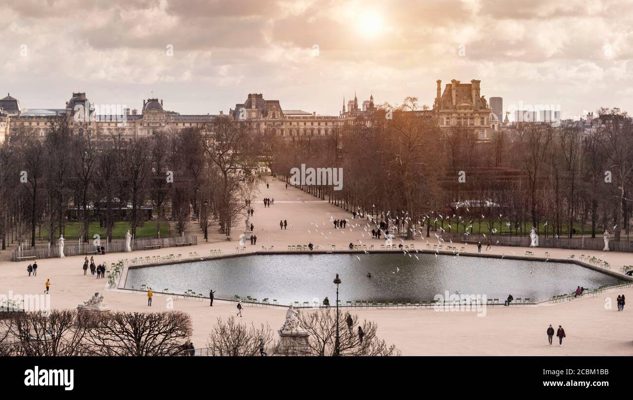 Elevated cityscape with park and lake, Paris, France Stock Photo - Alamy