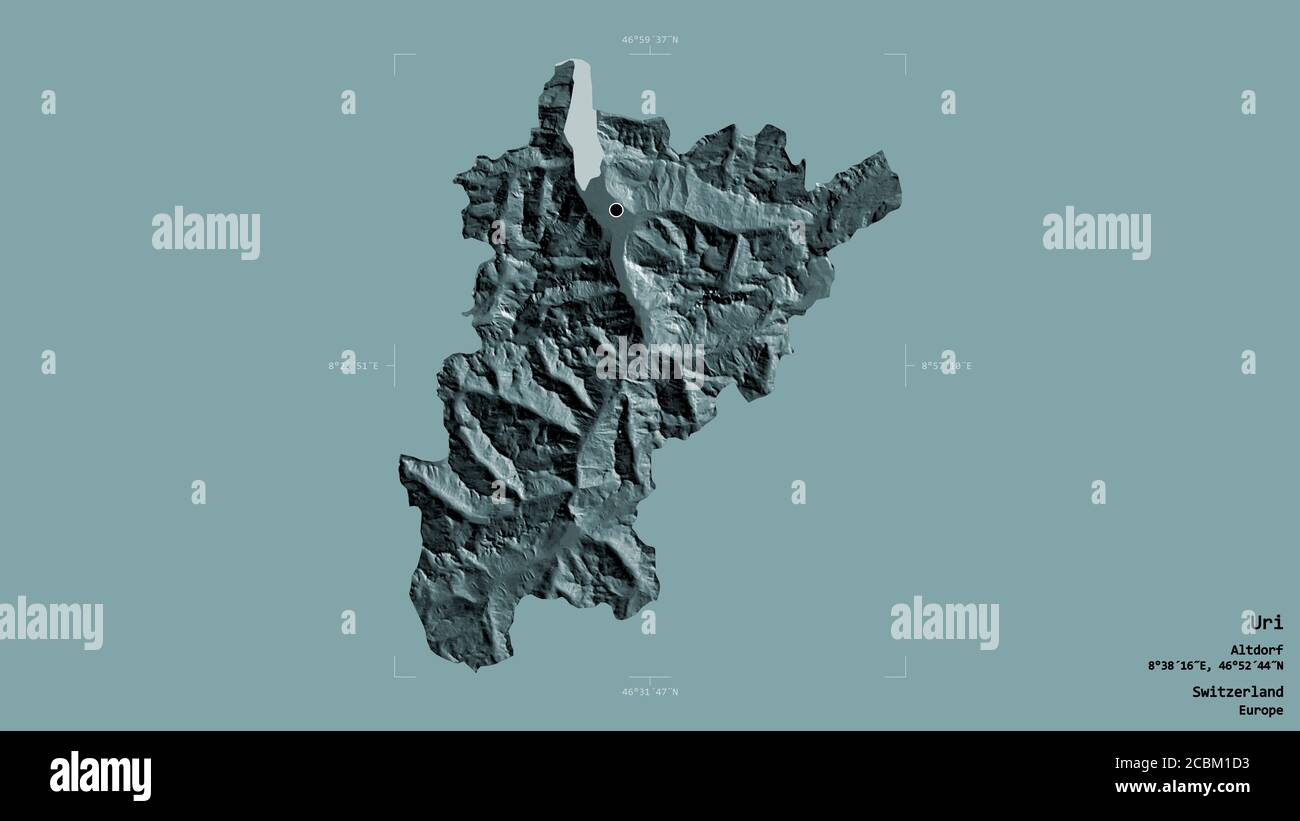 Area of Uri, canton of Switzerland, isolated on a solid background in a ...