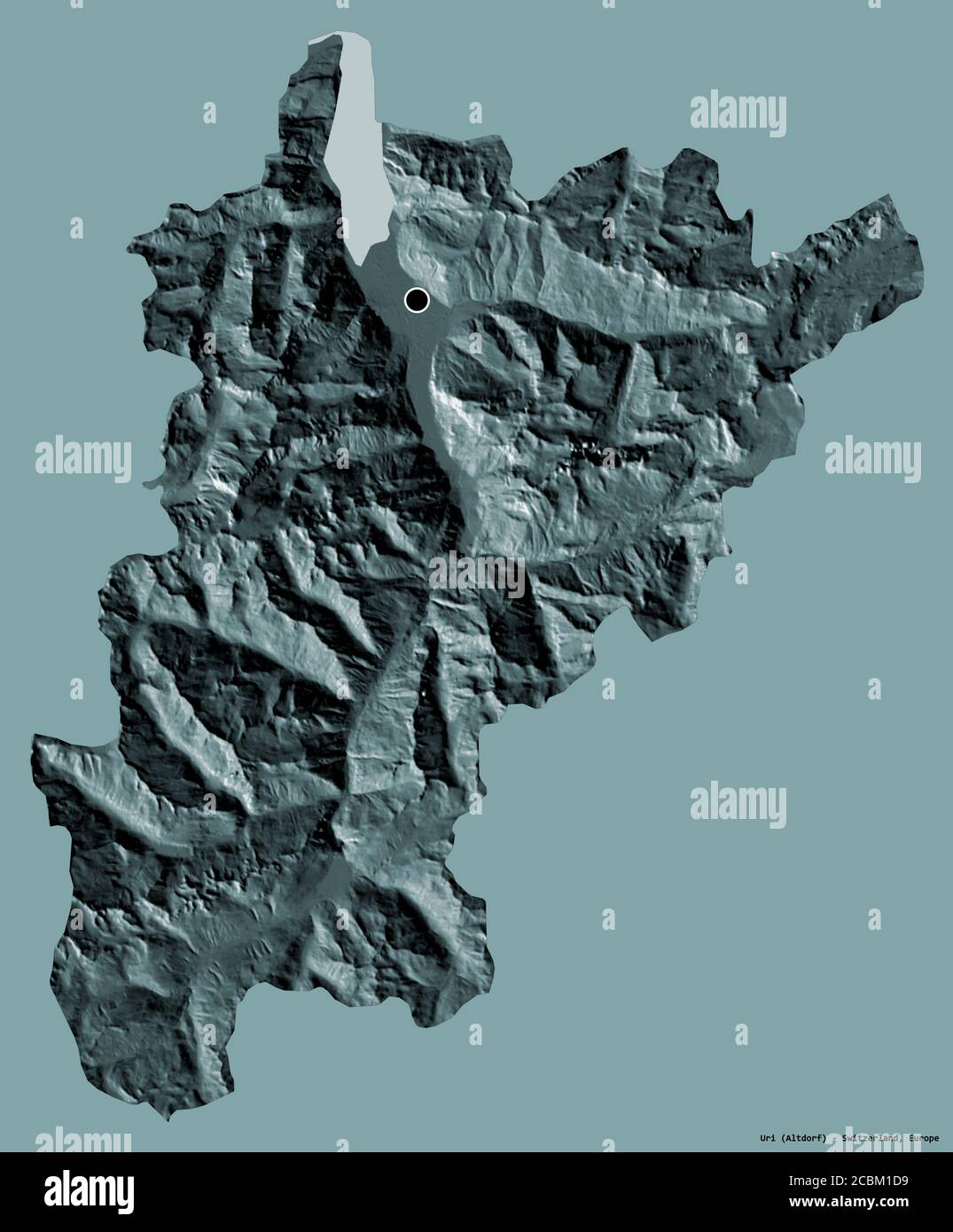 Shape of Uri, canton of Switzerland, with its capital isolated on a ...