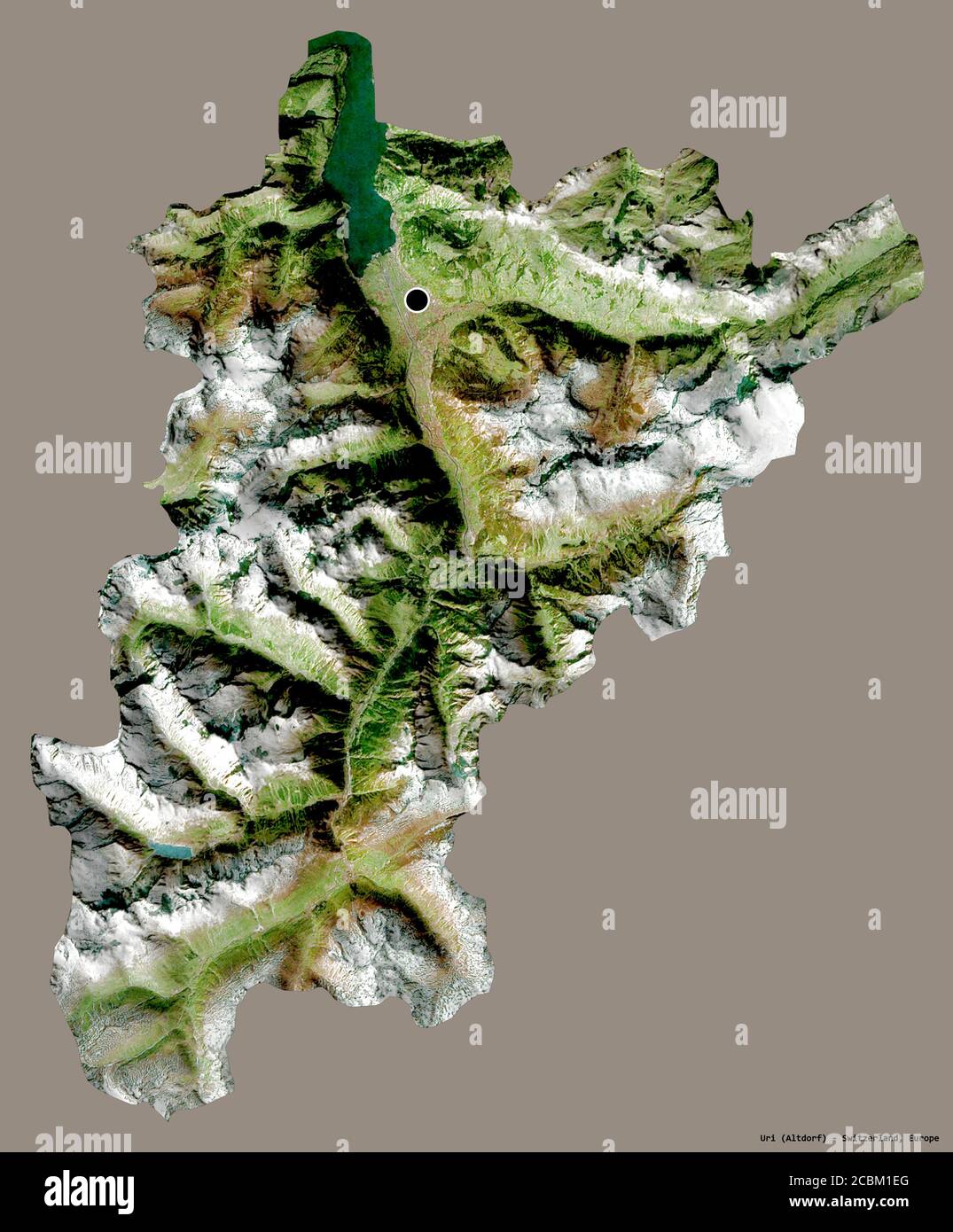 Shape of Uri, canton of Switzerland, with its capital isolated on a ...
