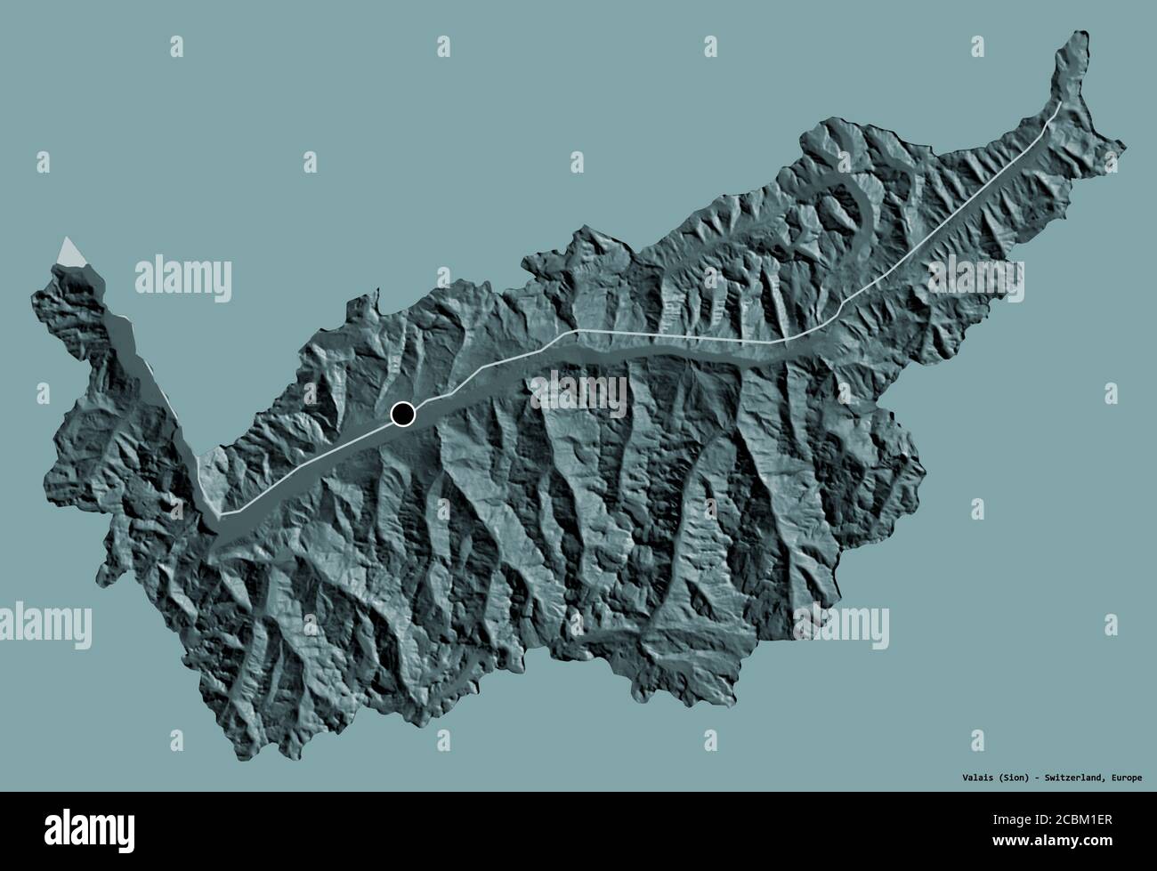 Shape of Valais, canton of Switzerland, with its capital isolated on a ...