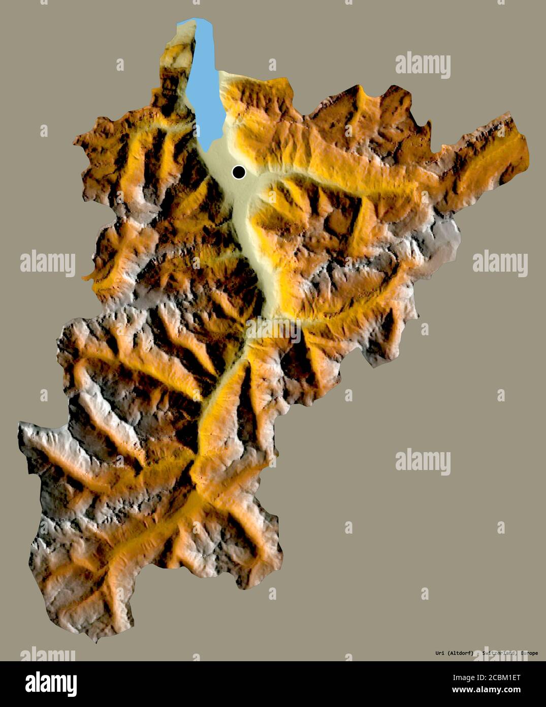 Shape of Uri, canton of Switzerland, with its capital isolated on a ...