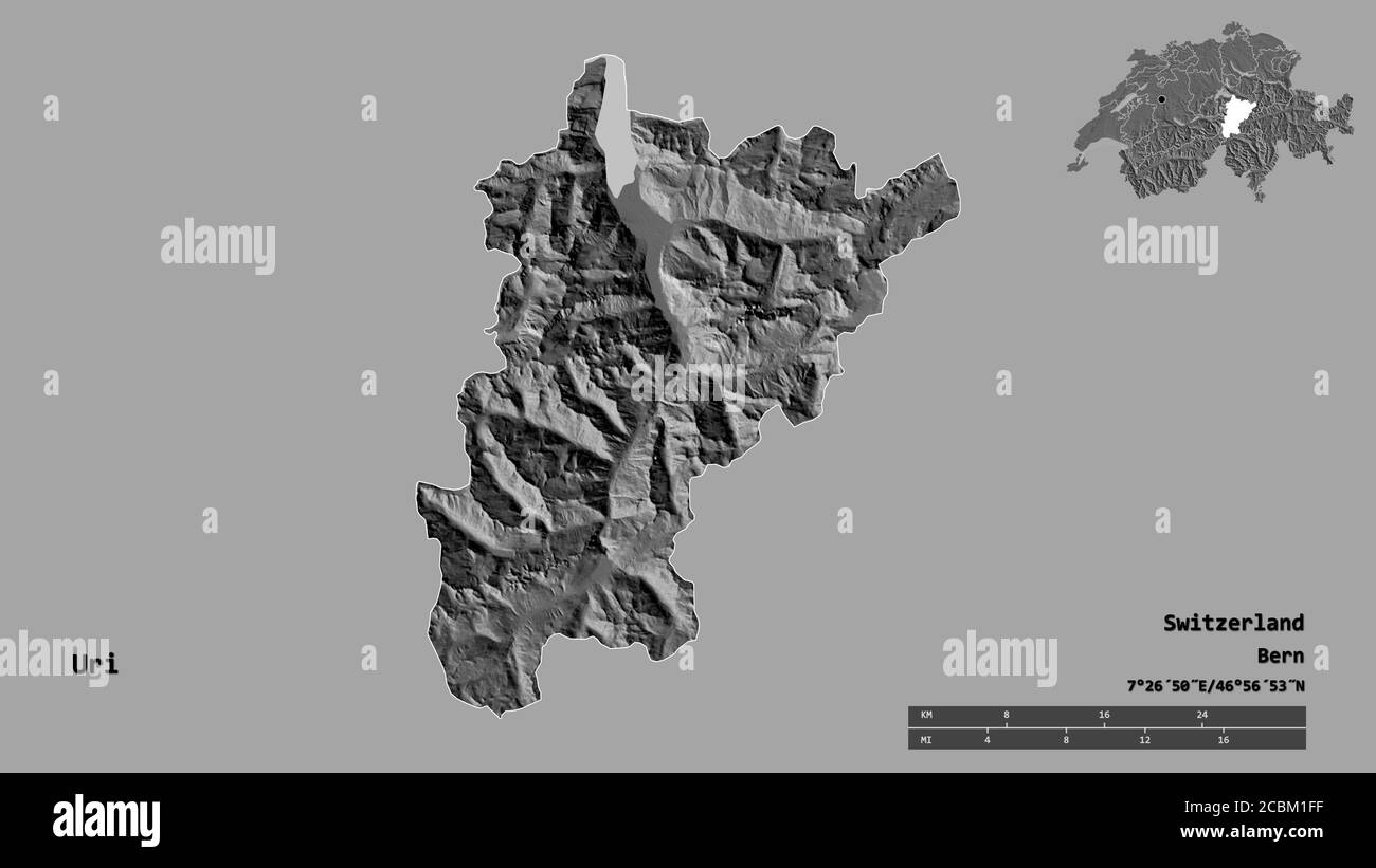 Shape of Uri, canton of Switzerland, with its capital isolated on solid ...