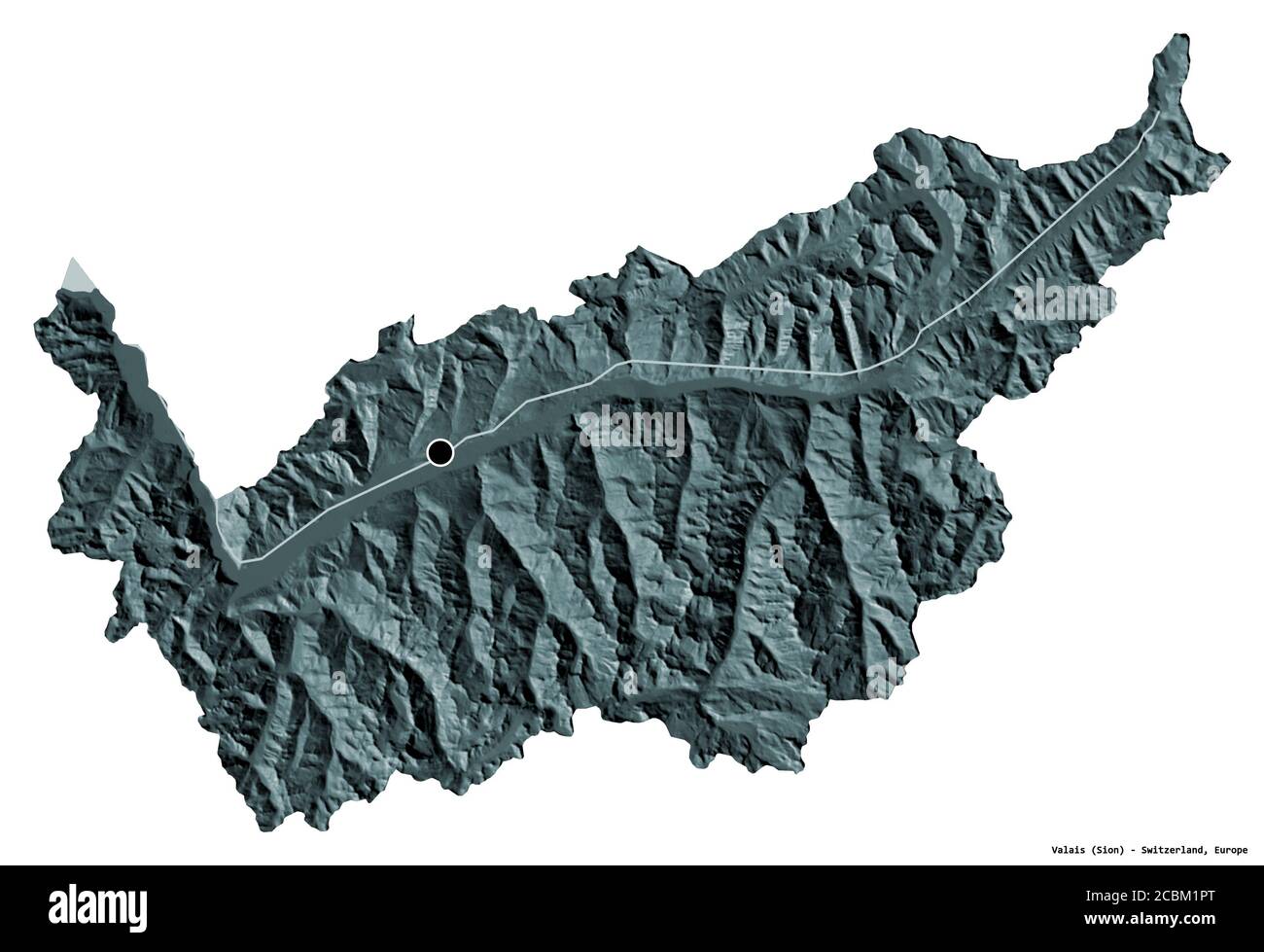 Shape of Valais, canton of Switzerland, with its capital isolated on ...