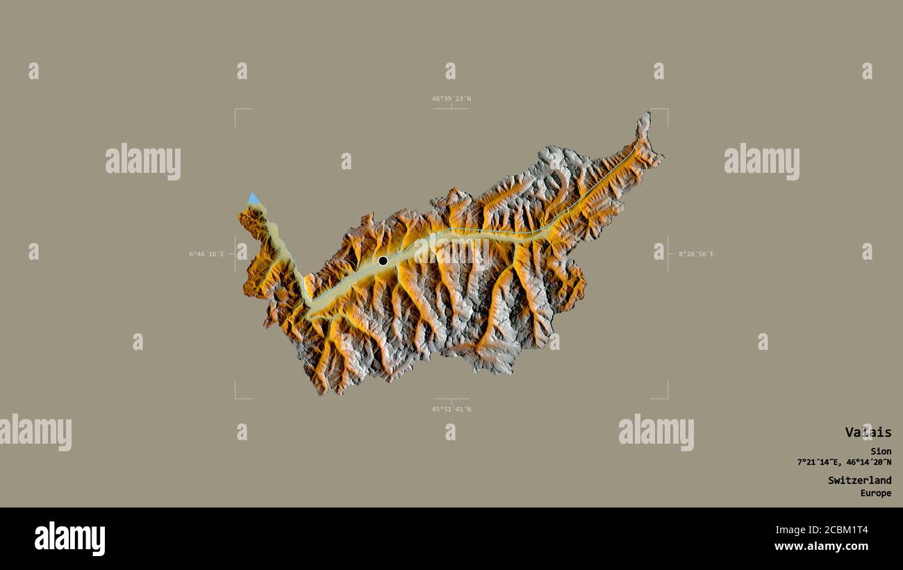 Area of Valais, canton of Switzerland, isolated on a solid background ...