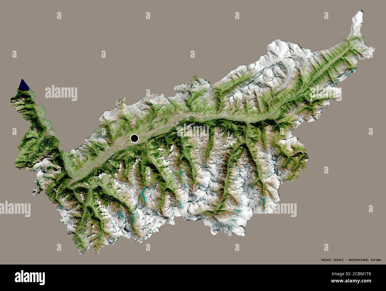 Shape of Valais, canton of Switzerland, with its capital isolated on a ...