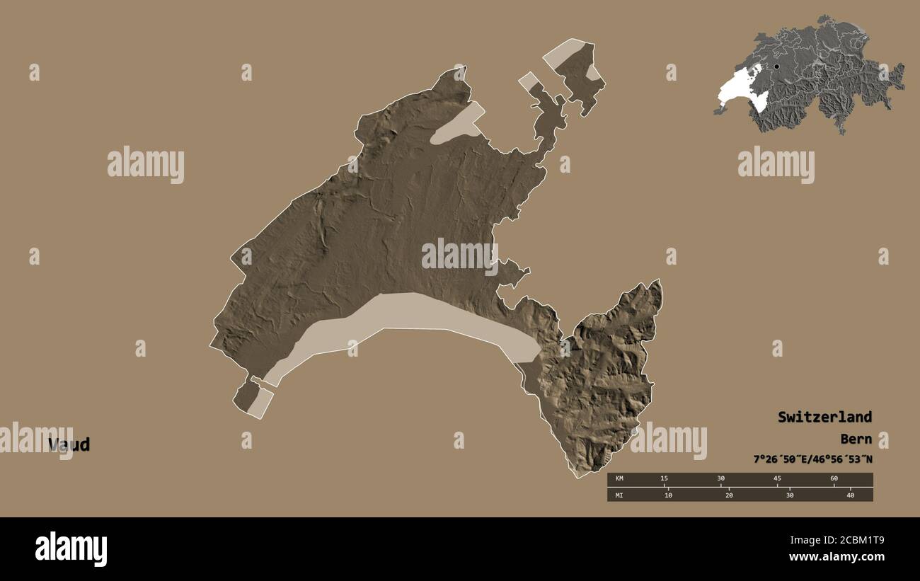 Shape of Vaud, canton of Switzerland, with its capital isolated on ...