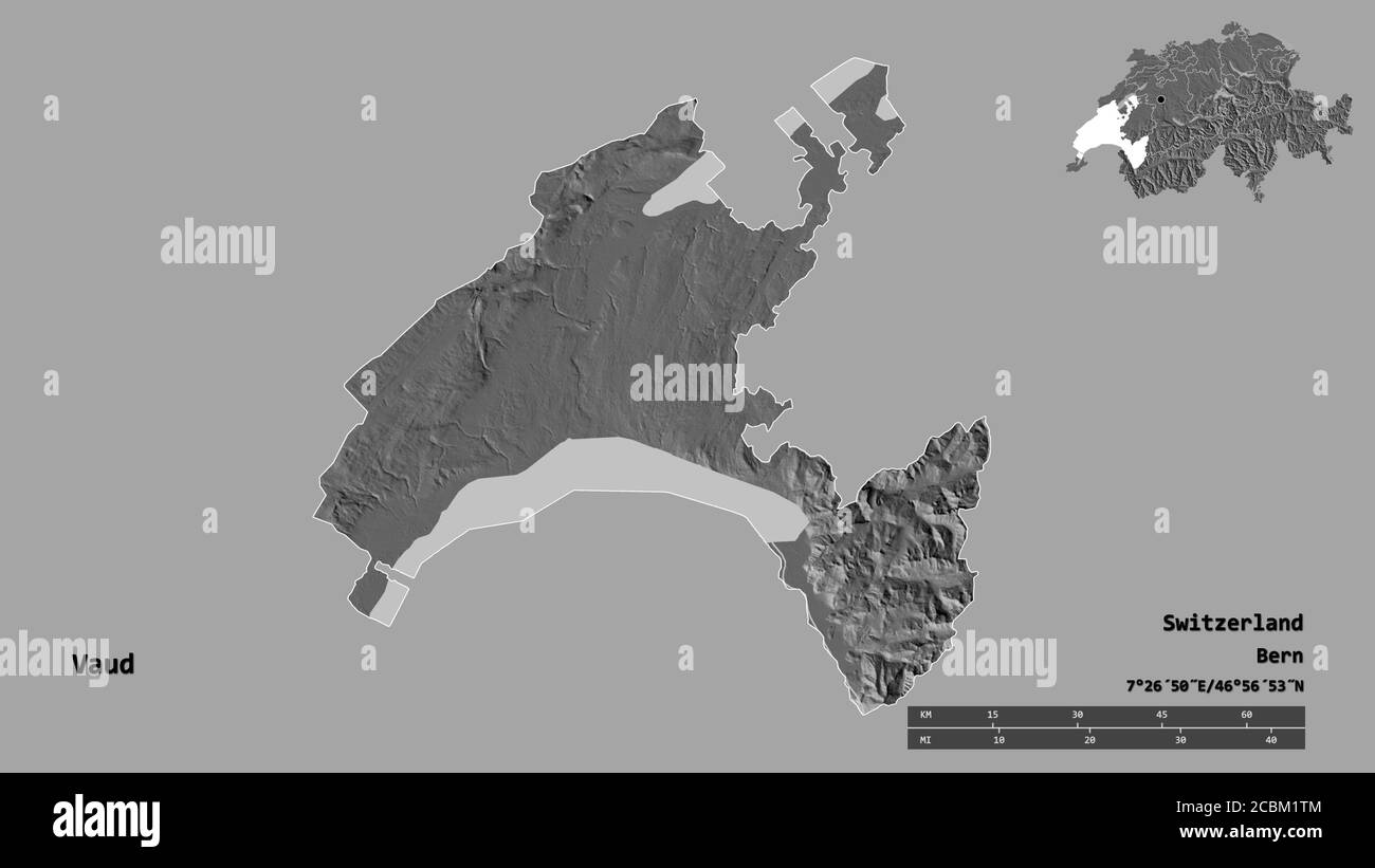 Shape of Vaud, canton of Switzerland, with its capital isolated on ...