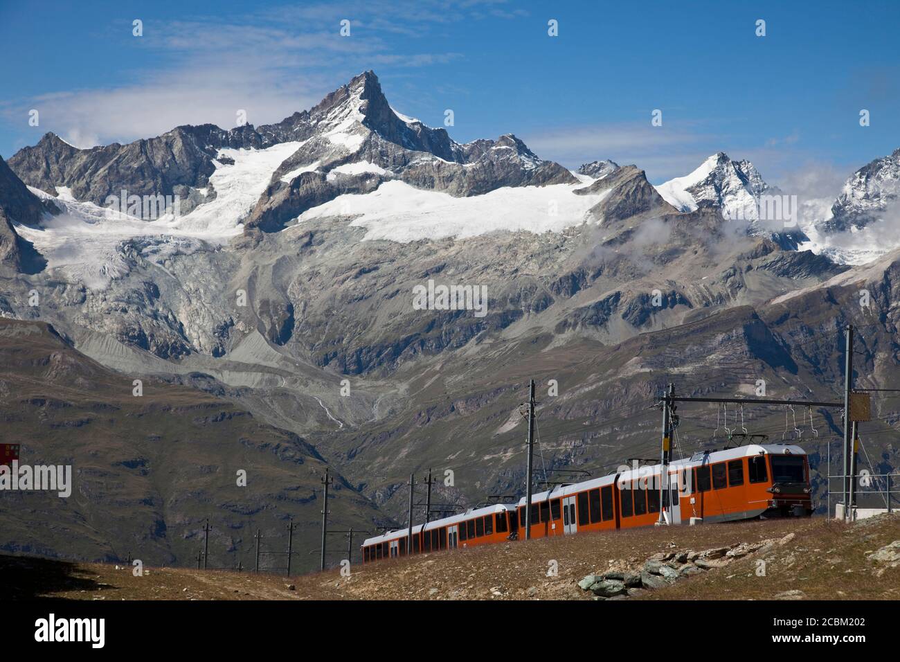Glacier Express panoramic train, Swiss Alps, Zermaat, Switzerland Stock ...