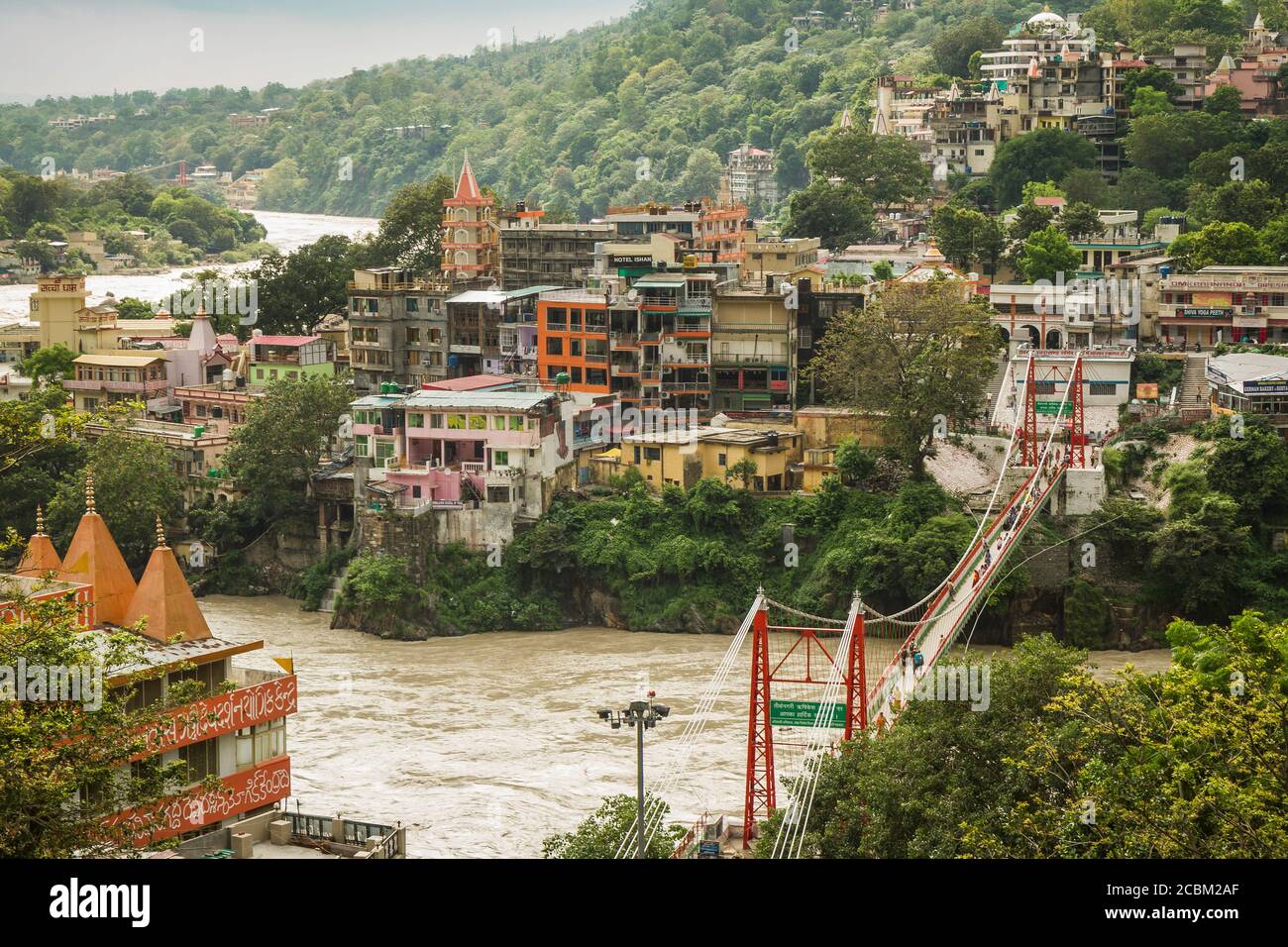 Suspension bridge across river, Rishikesh, Uttarakhand, India Stock ...