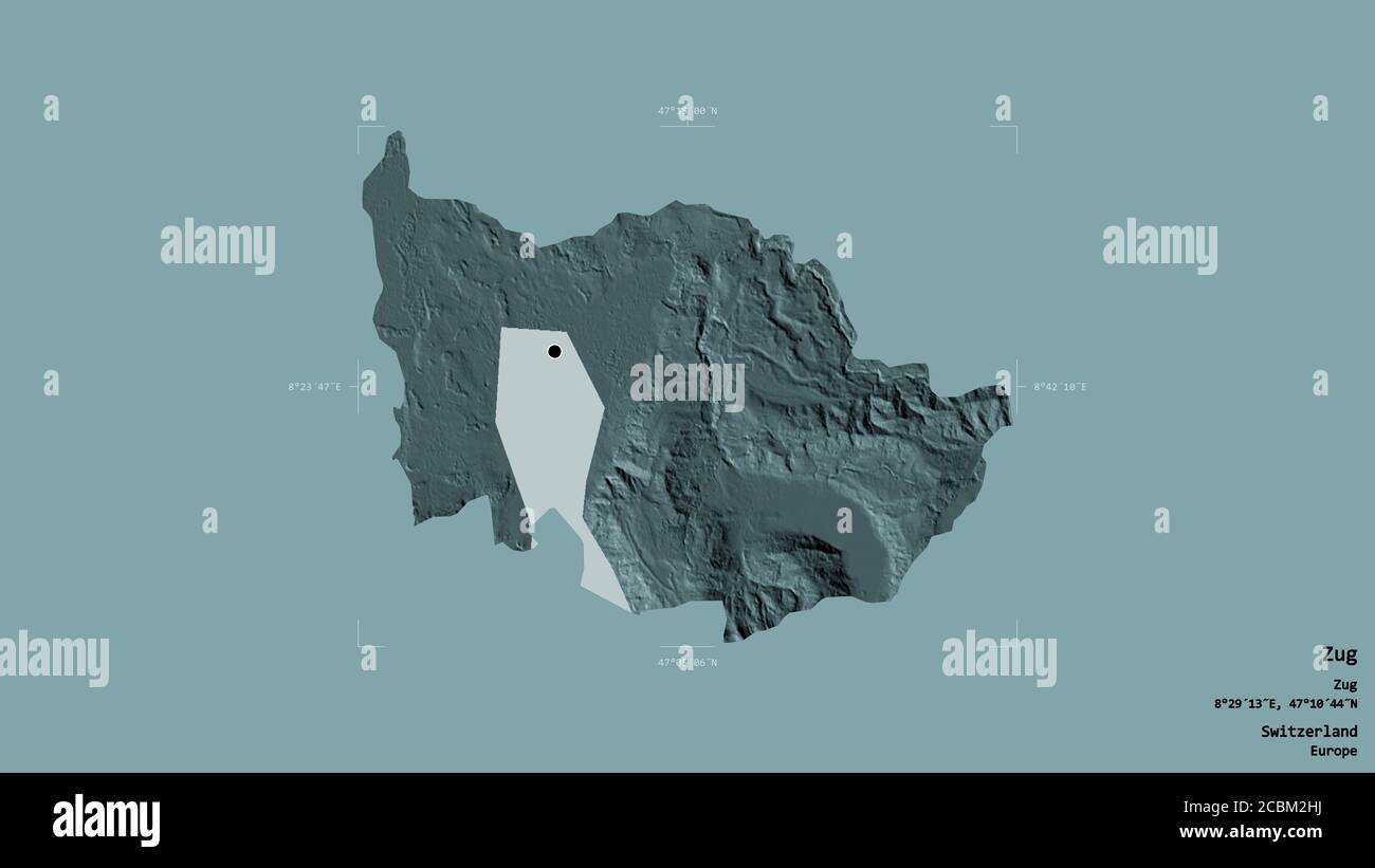 Area of Zug, canton of Switzerland, isolated on a solid background in a ...